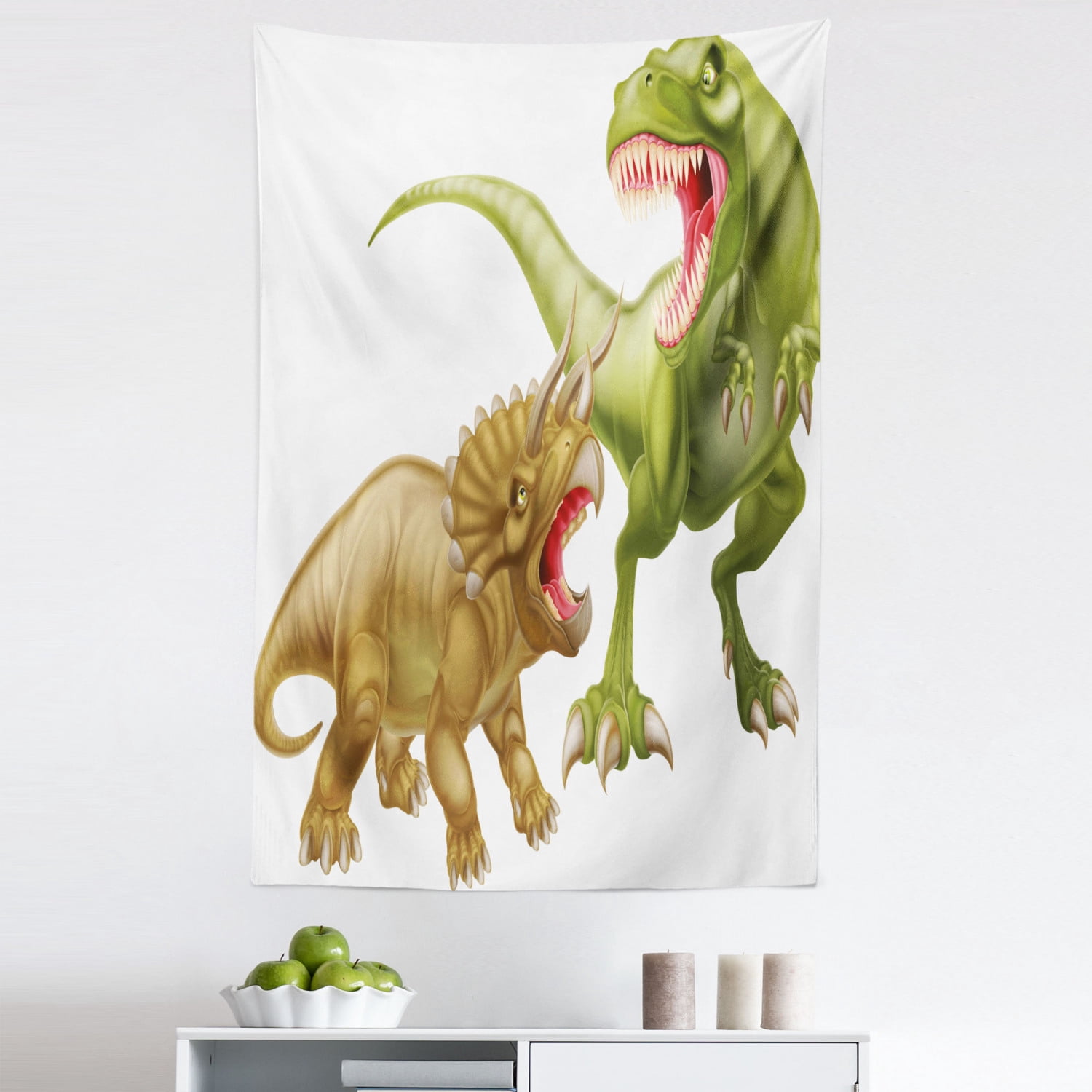 Dinosaur Tapestry, T Rex Versus Triceratops Scaring Each Other Wild ...