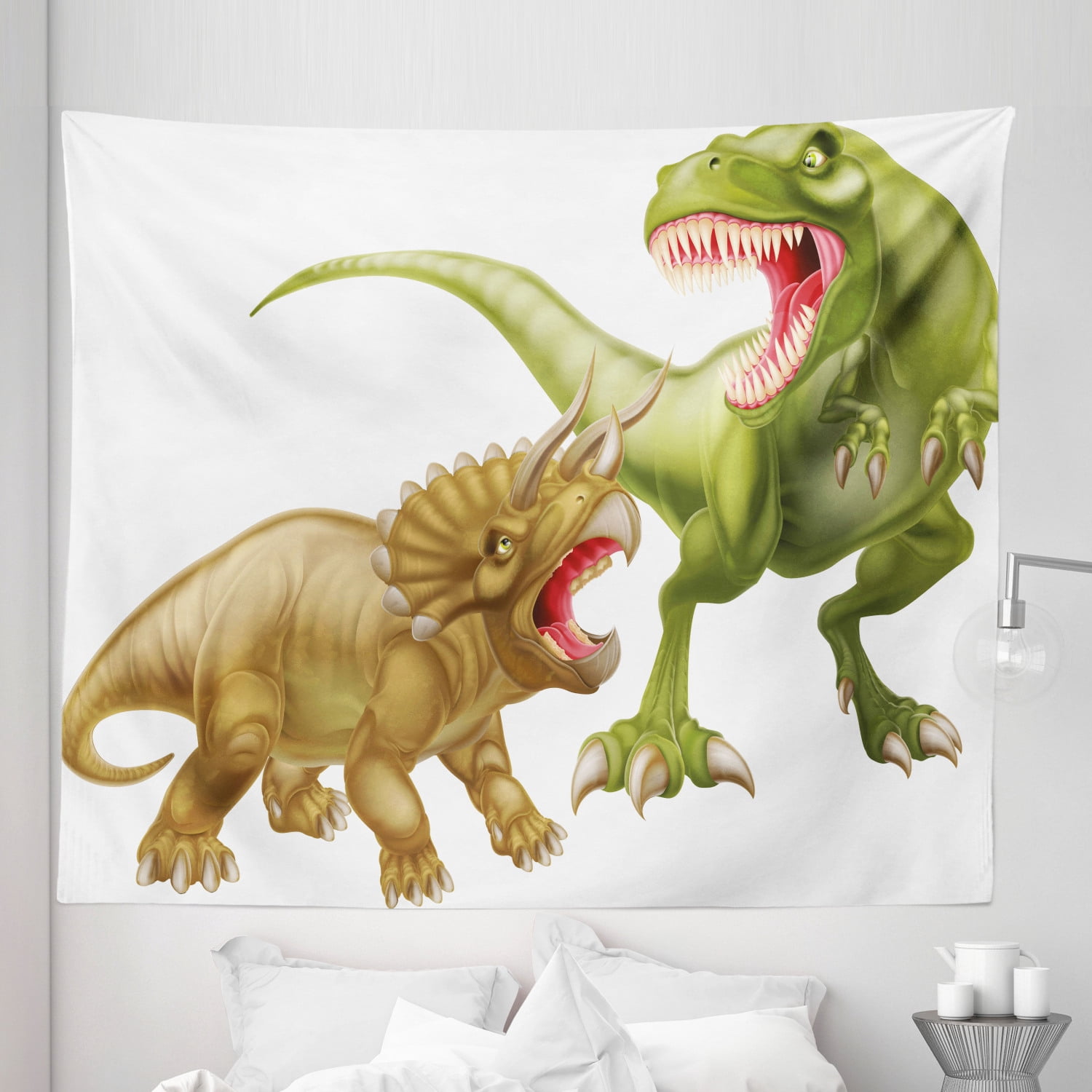 Dinosaur Tapestry, T Rex Versus Triceratops Scaring Each Other Wild ...