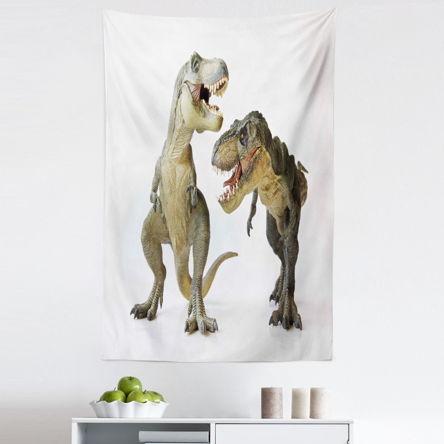 Dinosaur Tapestry, Tyrannosaurus Rex Pair Facing Off Ferocious ...