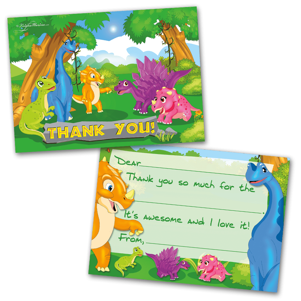 Dinosaur Thank You Cards for Kids, 20 Notes & 20 Envelopes - Walmart.com