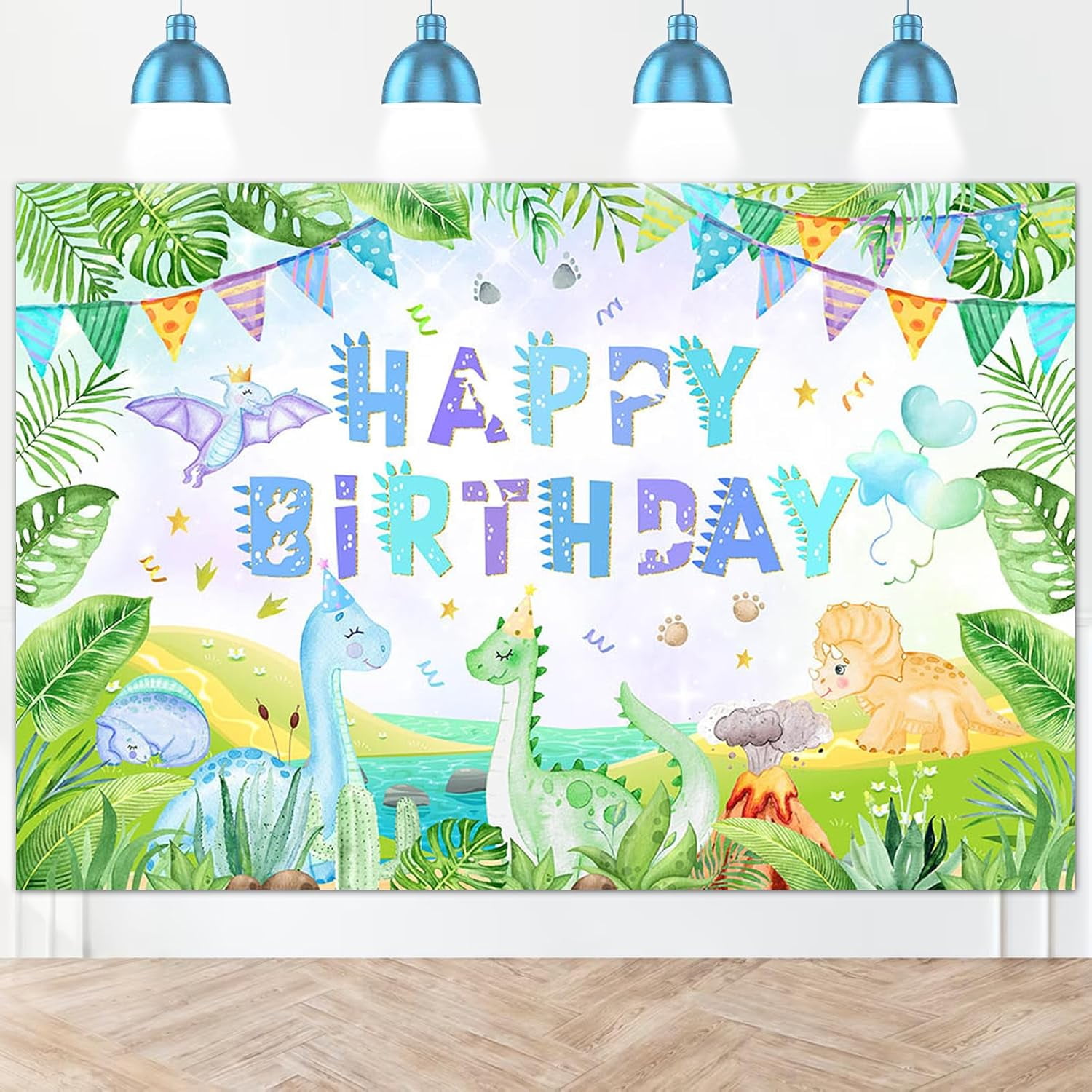 Dinosaur Theme Birthday Backdrop Watercolor Dinosaur Banner Boys Dino ...