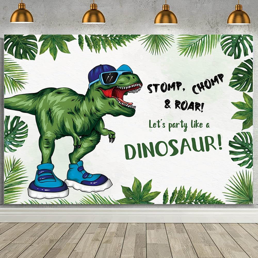 Dinosaur Theme Cool Happy Birthday Backdrop Stomp Chomp Roar Let's ...