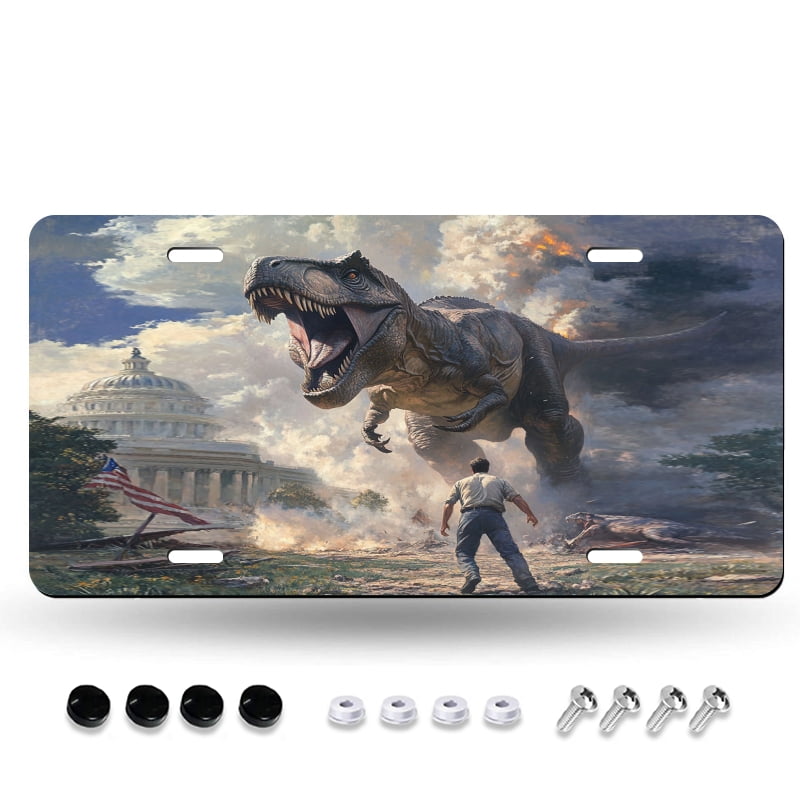 Dinosaur - Themed Apocalyptic Scene with T - Rex License Plate Frame ...