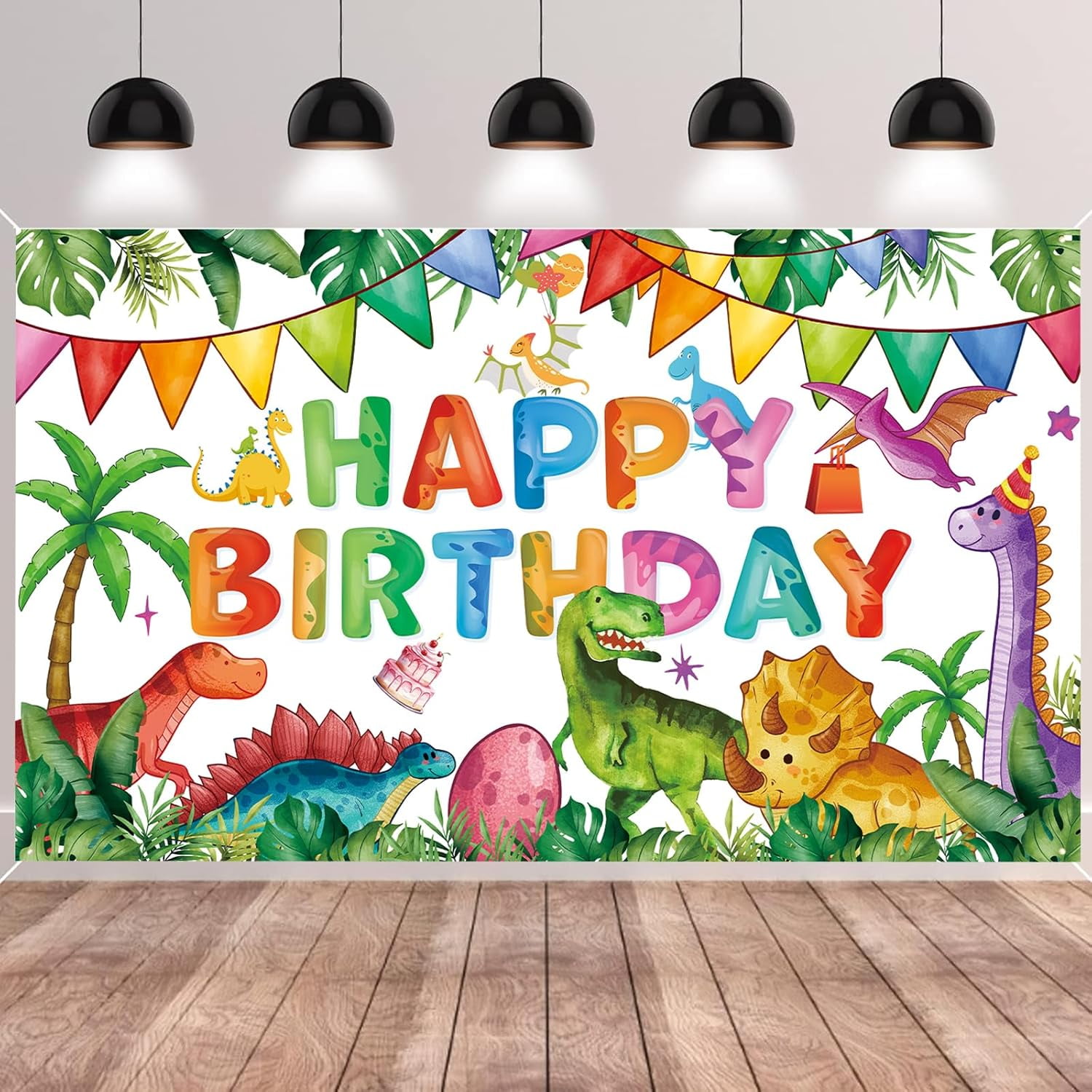 Dinosaur Themed Happy Birthday Banner Backdrop Dino Photography ...