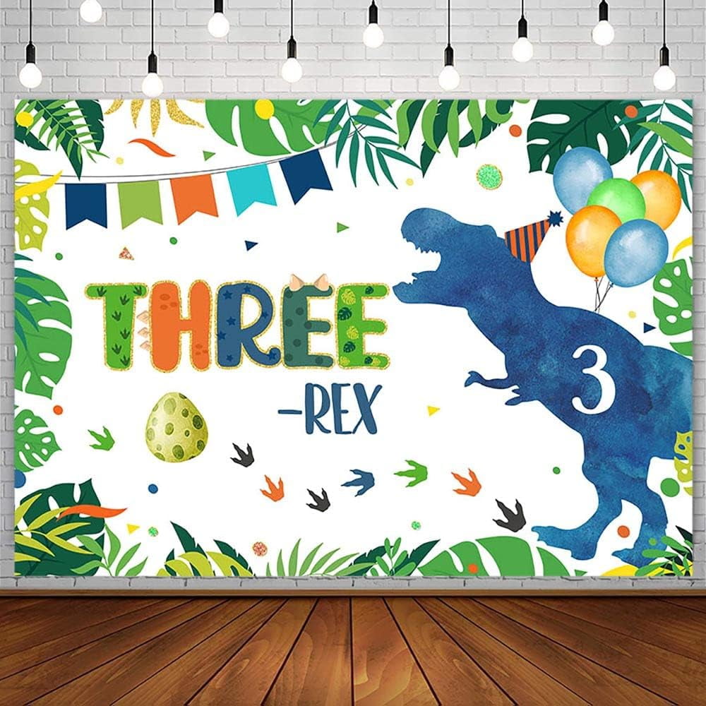 Dinosaur Three-rex Birthday Backdrop for Boy Happy 3rd Birthday ...