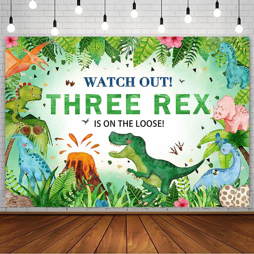 Dinosaur Three-rex Birthday Backdrop for Boy Happy 3rd Birthday Party ...