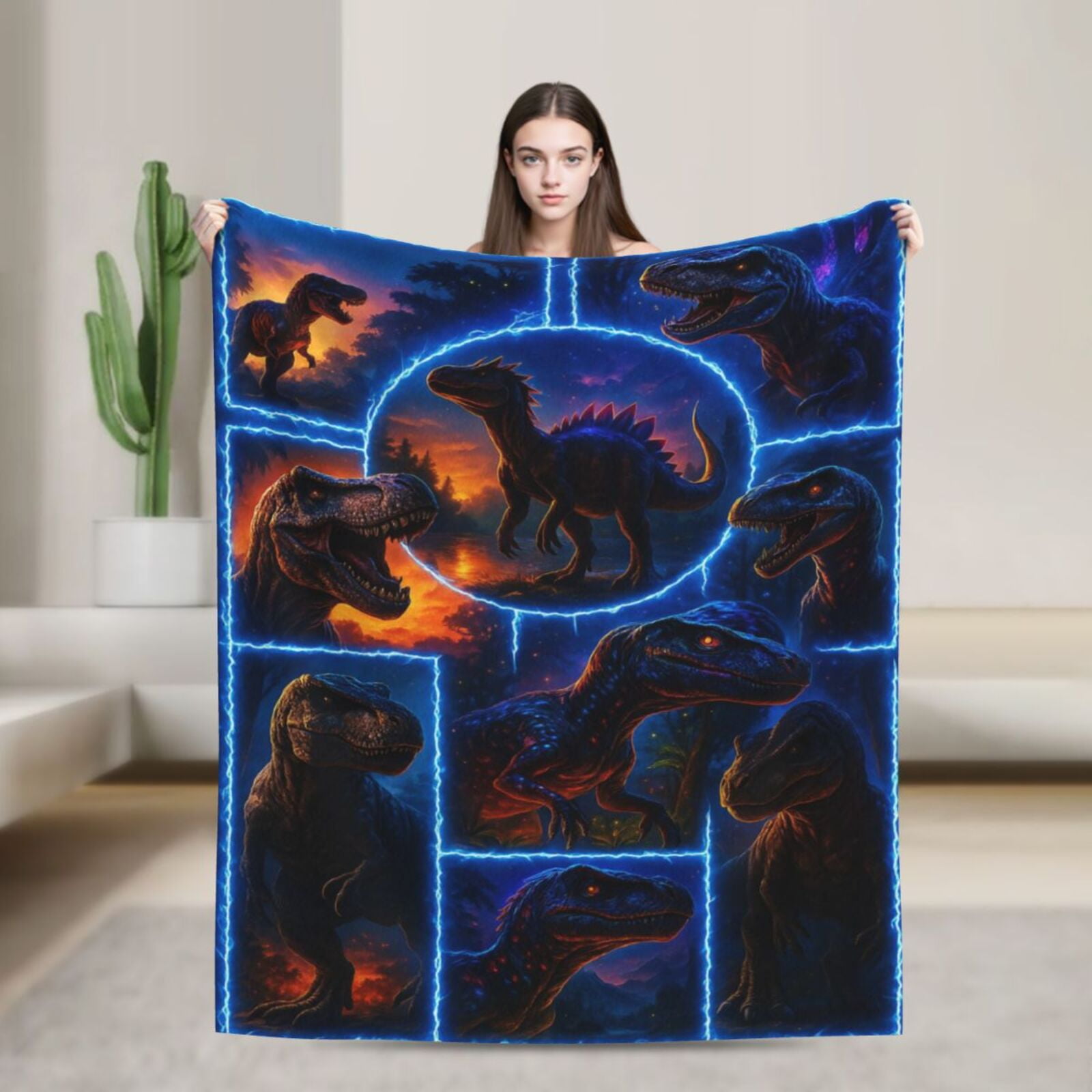 Dinosaur Throw Blanket Ultra Soft Cozy Plush Dino T-Rex Flannel Fleece ...
