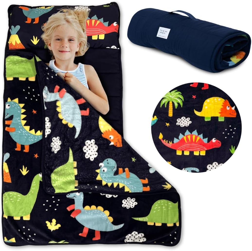 Dinosaur Toddler Nap Mat with Pillow – Oeko-TEX Certified Kids Sleeping ...