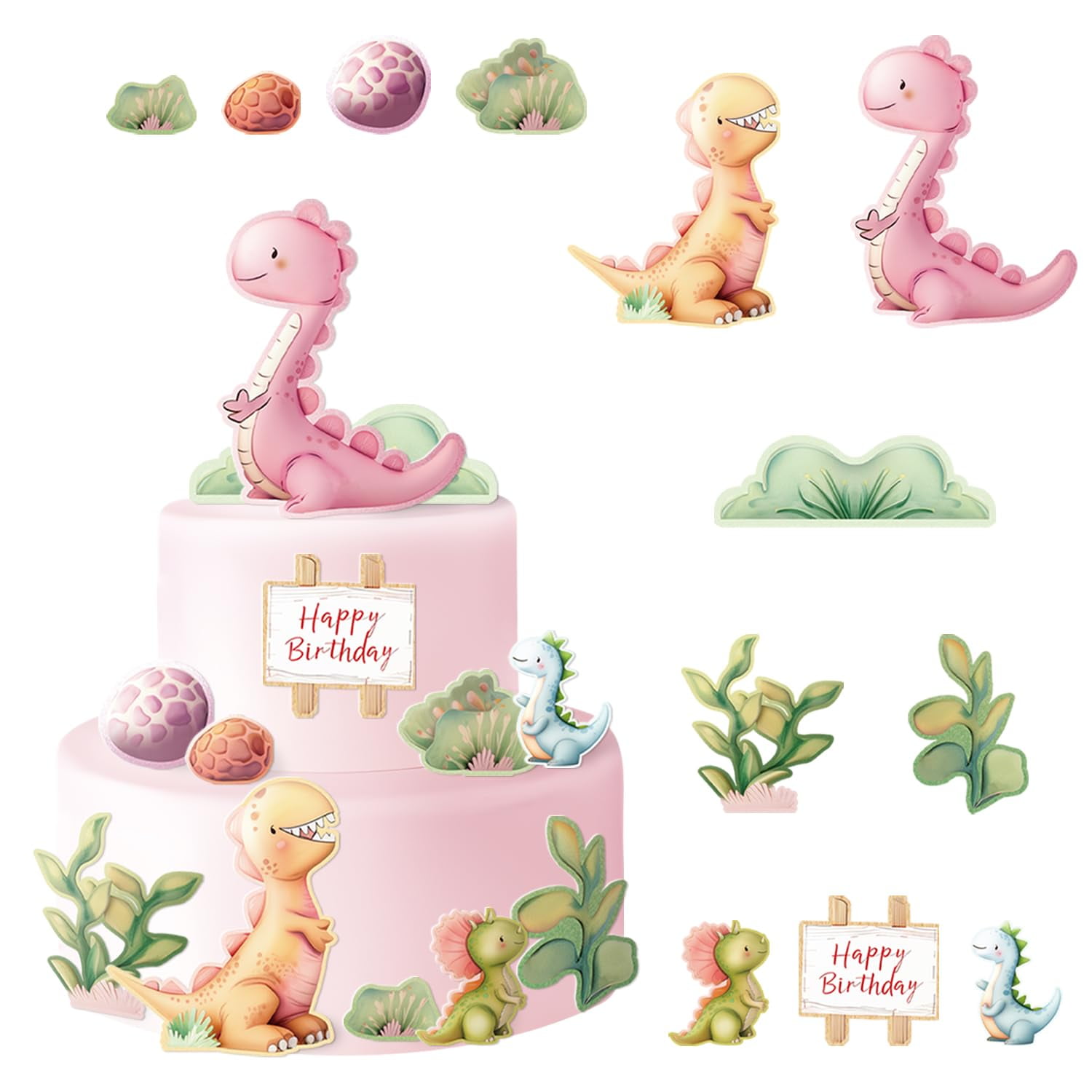 Dinosaur Topper for Girl Baby RST1 Pink Dinosaur Toppers, Cute Long ...
