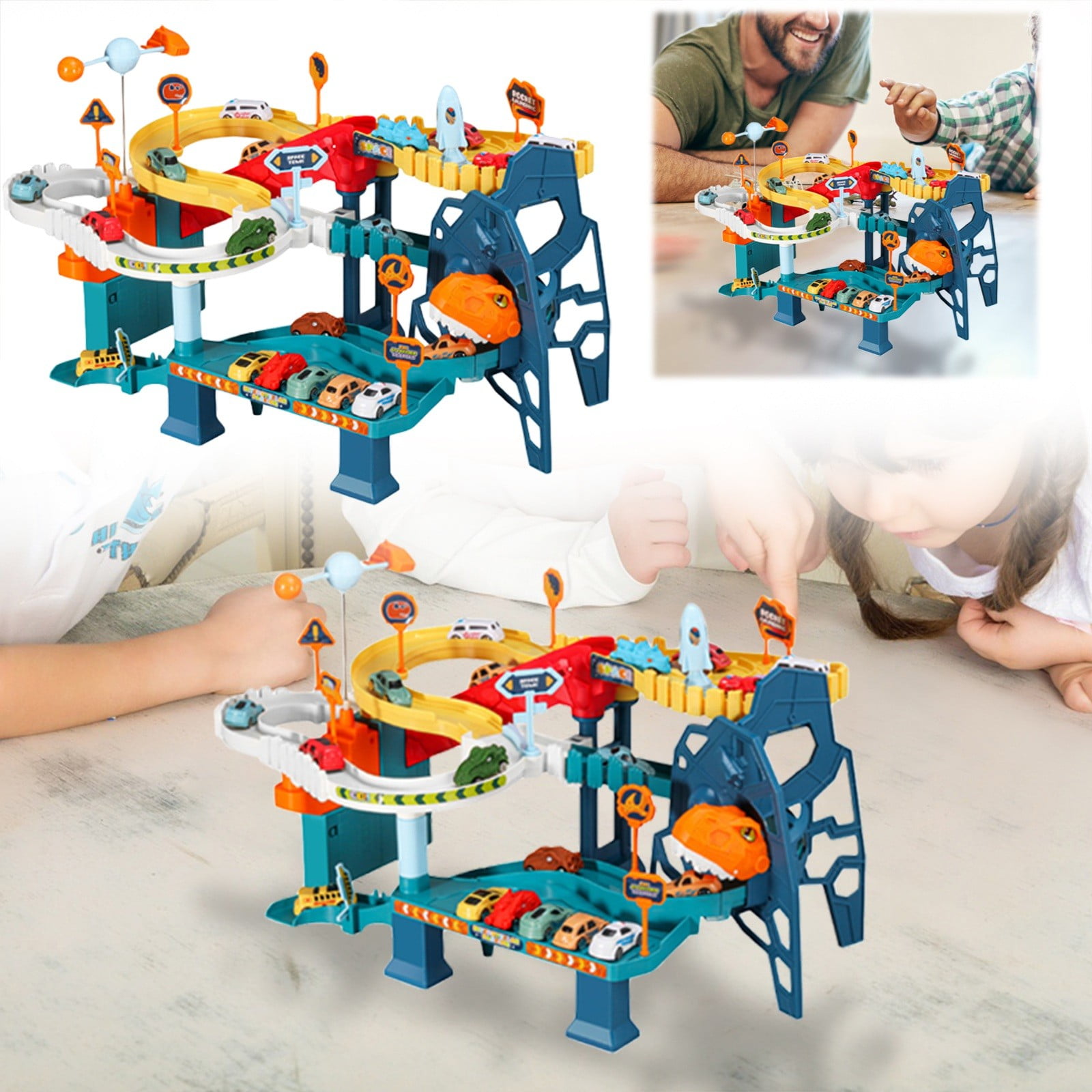 Dinosaur Toy Car Space Track - Race Track Garage Playset With Mini Cars ...