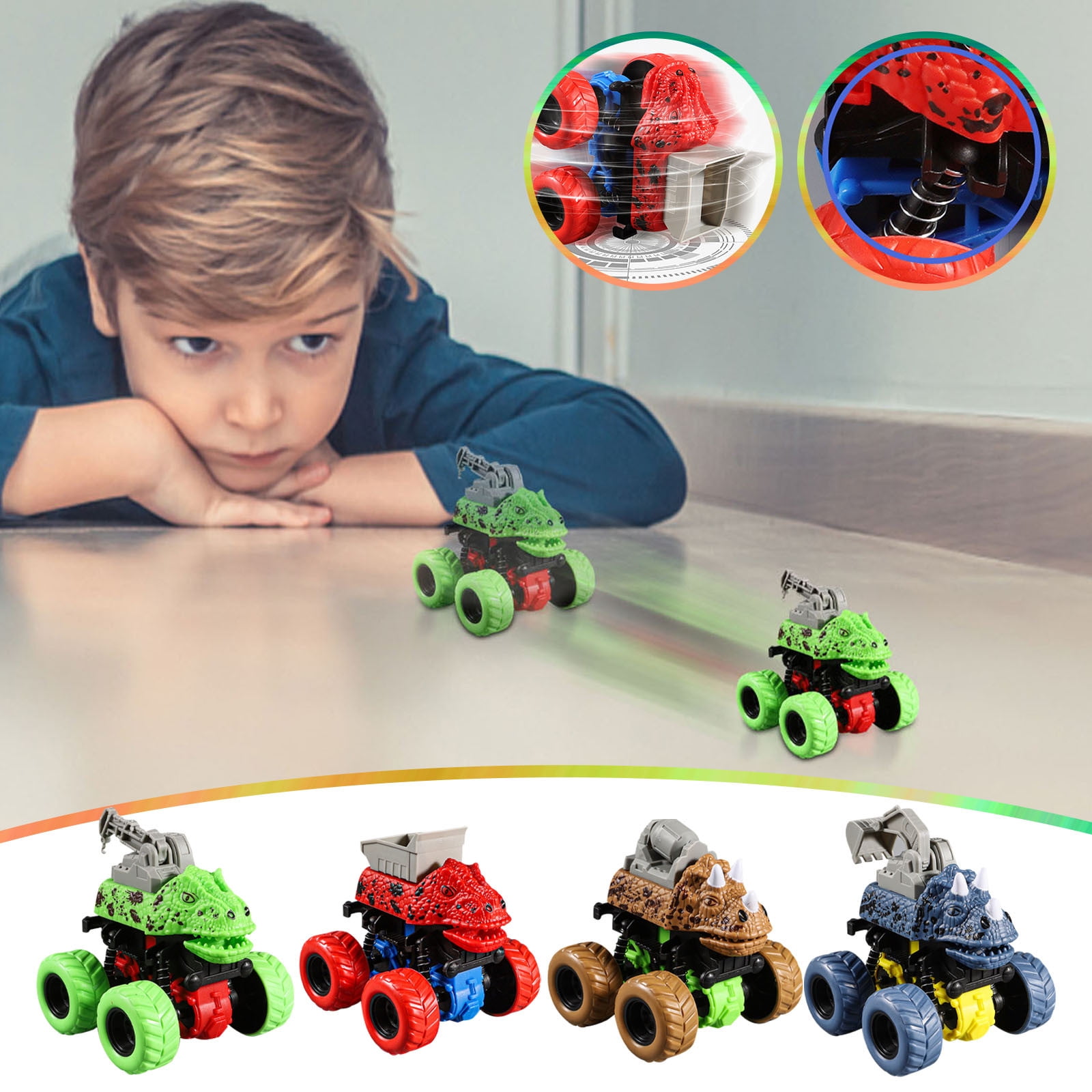 Dinosaur Toy Cars - 4.3 Inch Pull Back Vehicles, Realistic Dinosaur ...