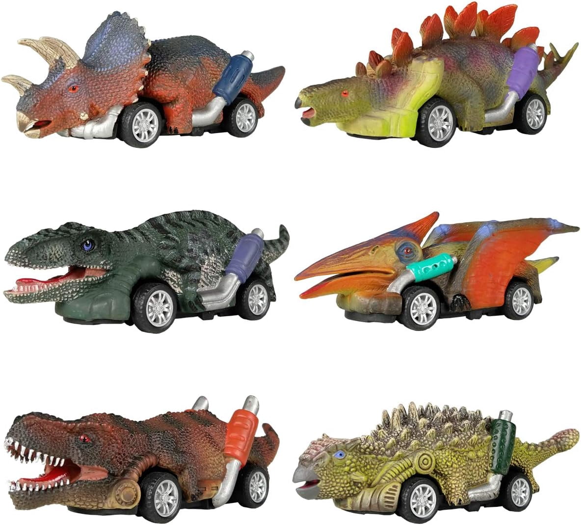 Dinosaur Toy Pull Back Cars,6 Pack Dino Toys for 3 Year Old Boys Girls ...