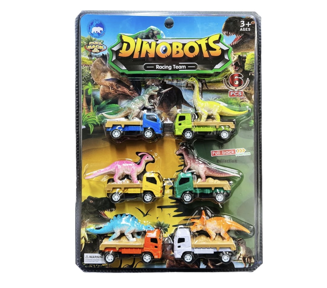 Dinosaur Toy Pull Back Cars Pack of 6 Dinobots Pack Dino Toys for 3 ...