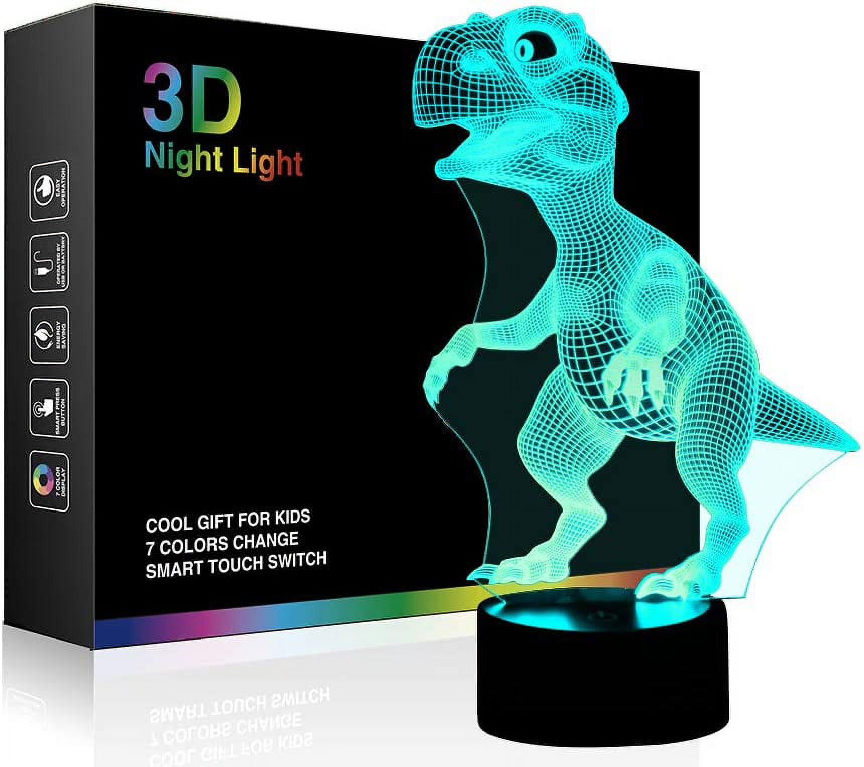 Dinosaur Toys 3D Night Light Lamp - Children Kids Gift for Boys, 7 LED Colors Changing Lighting ...
