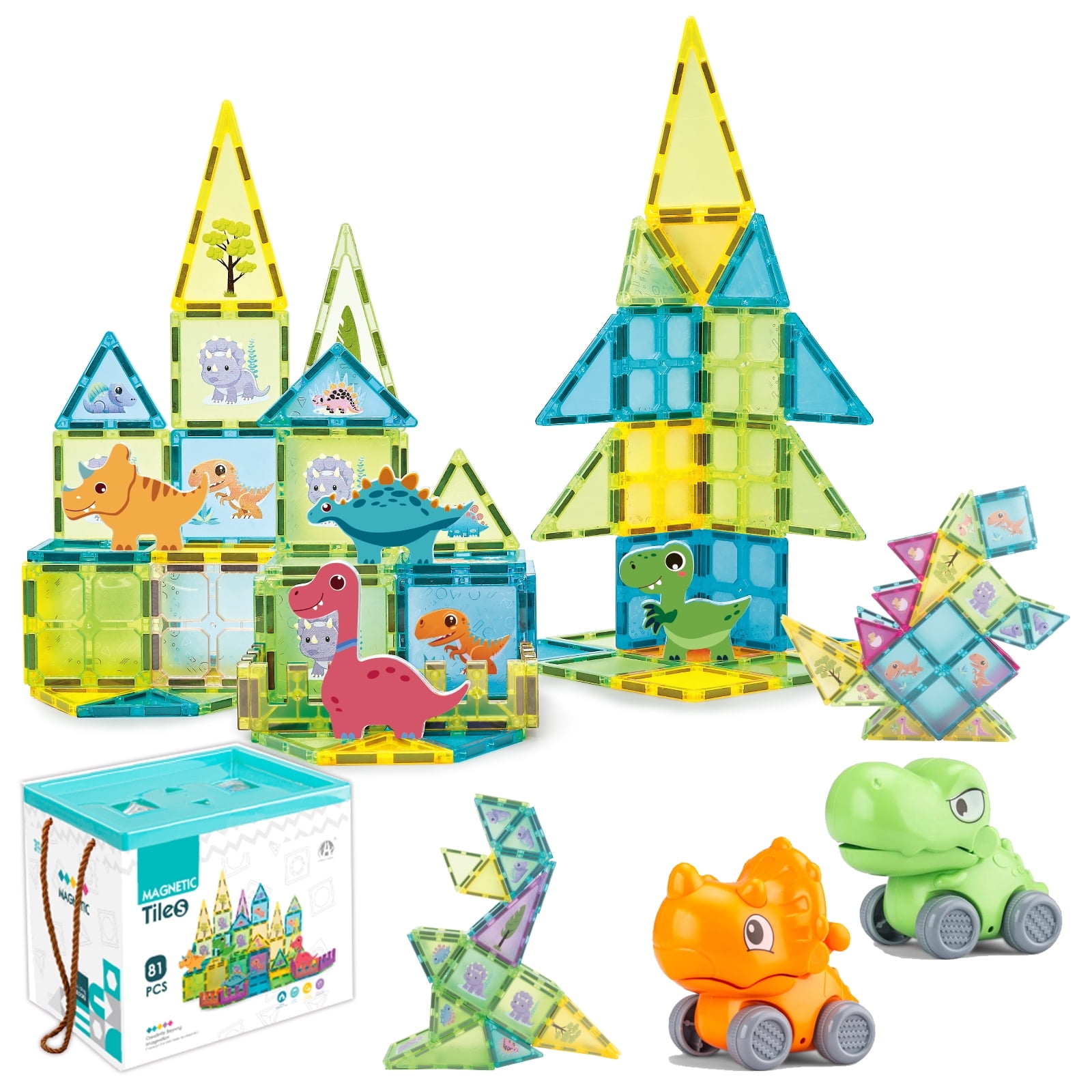 Magnetic Tiles Dinosaur Toys Jurassic Dino World Magnet Building Block ...