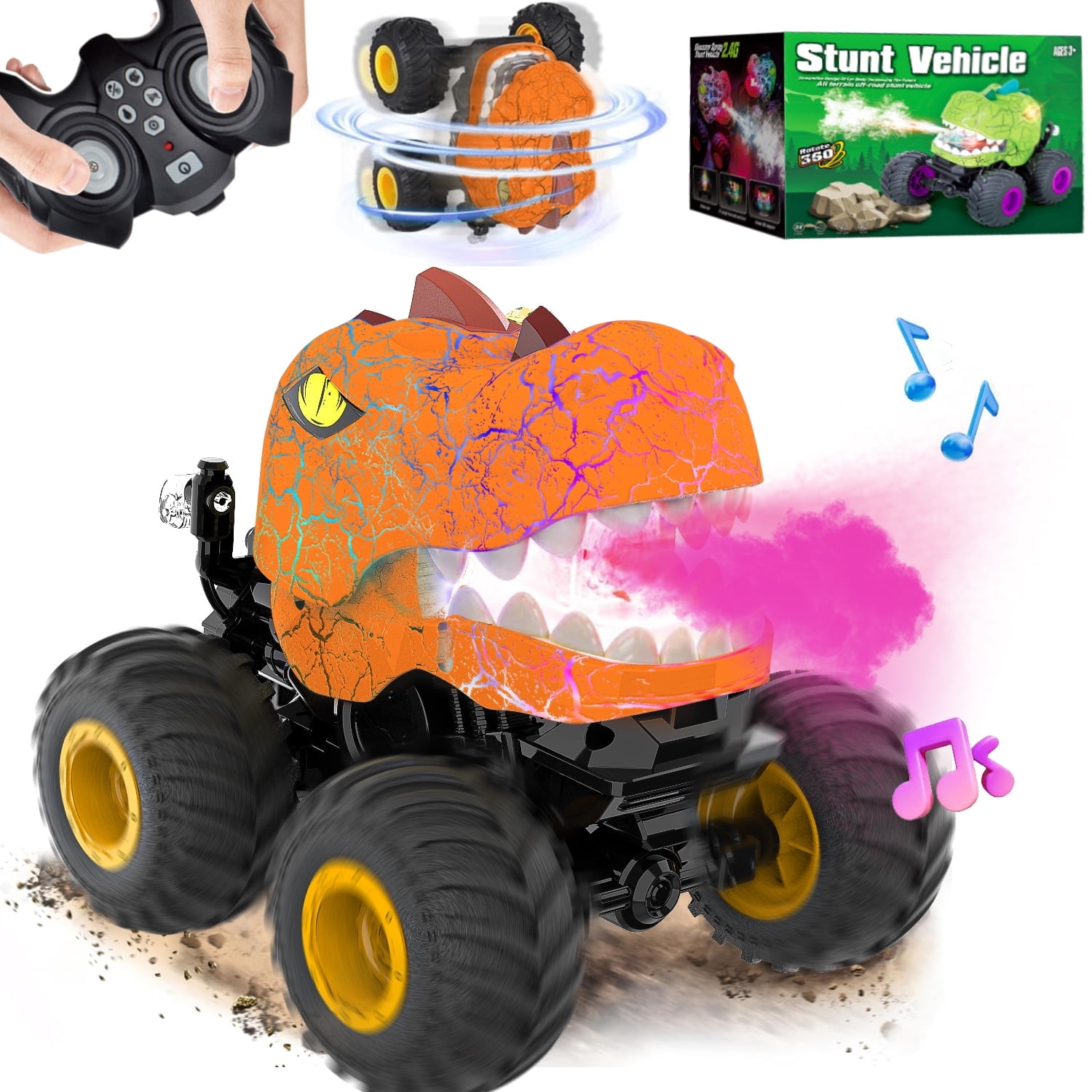 Dinosaur Toys,Remote Control Monster Trucks, 4WD Off-Road Car Gifts for Boys/Girls with with ...
