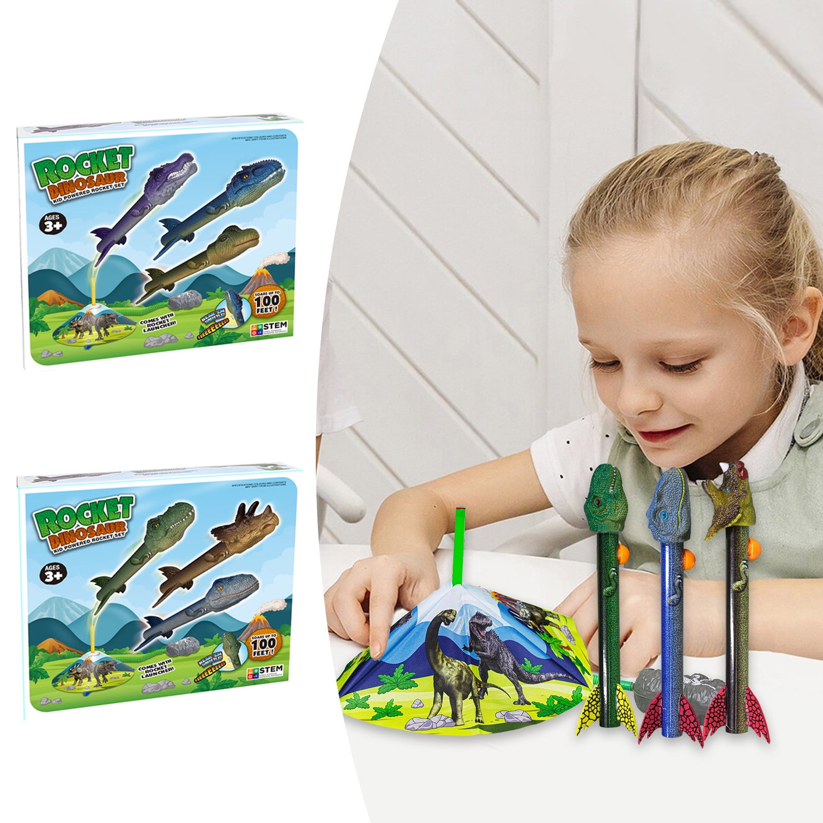 Dinosaur Toys Rocket Launcher for Kids 3 Rockets Launch Up to 100 Ft Outdoor Toys Birthday Gifts ...