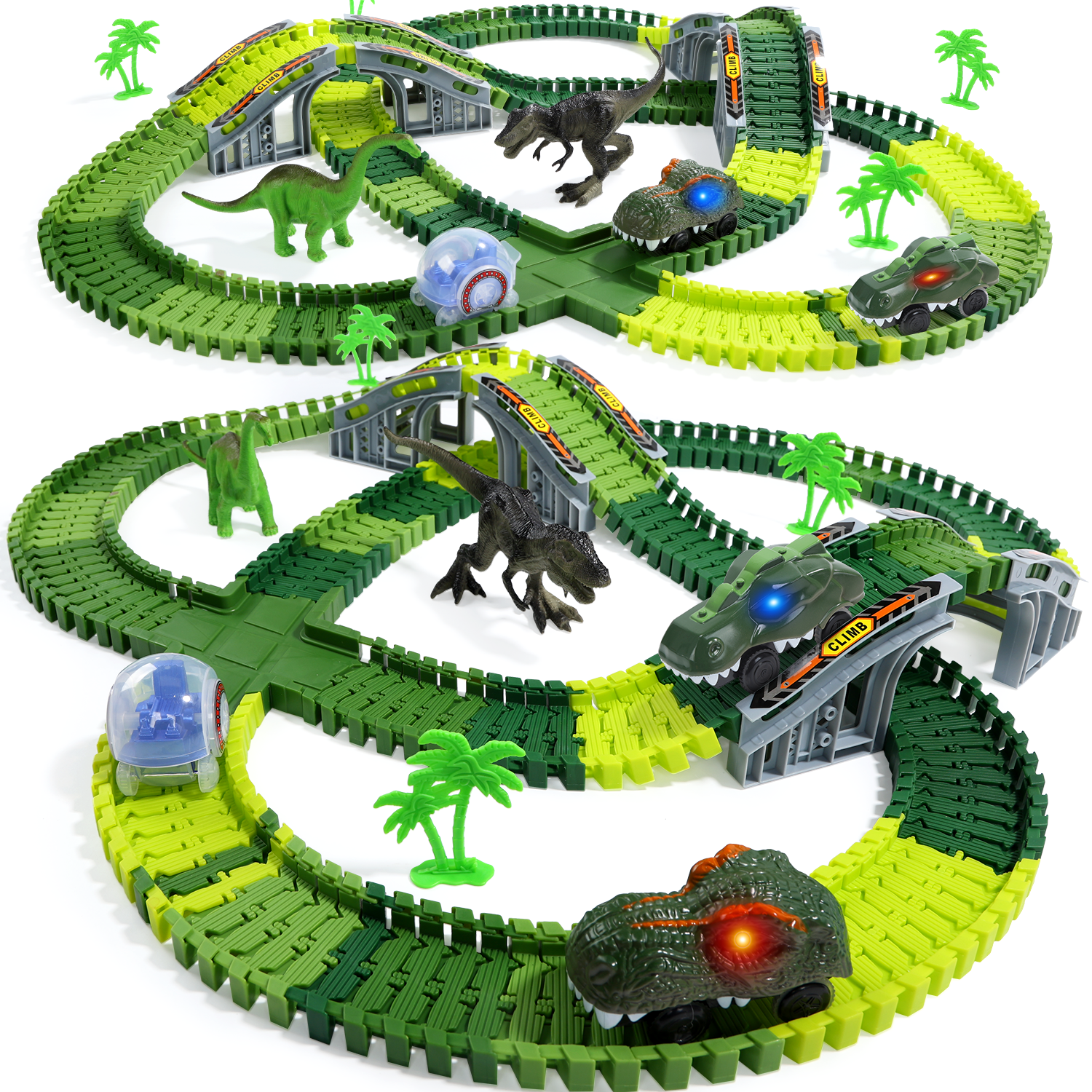 Lenbar Dinosaur Race Track Set for Kids – 233 PCS Flexible Race Tracks ...