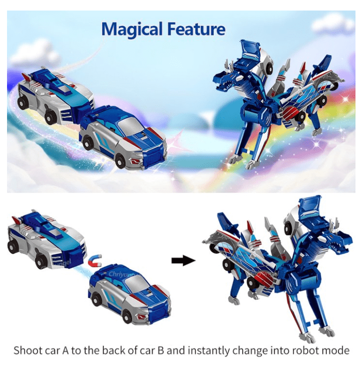 Dinosaur Transforming Car Toy, Magnetic Cars Transform into Dinosaurs ...