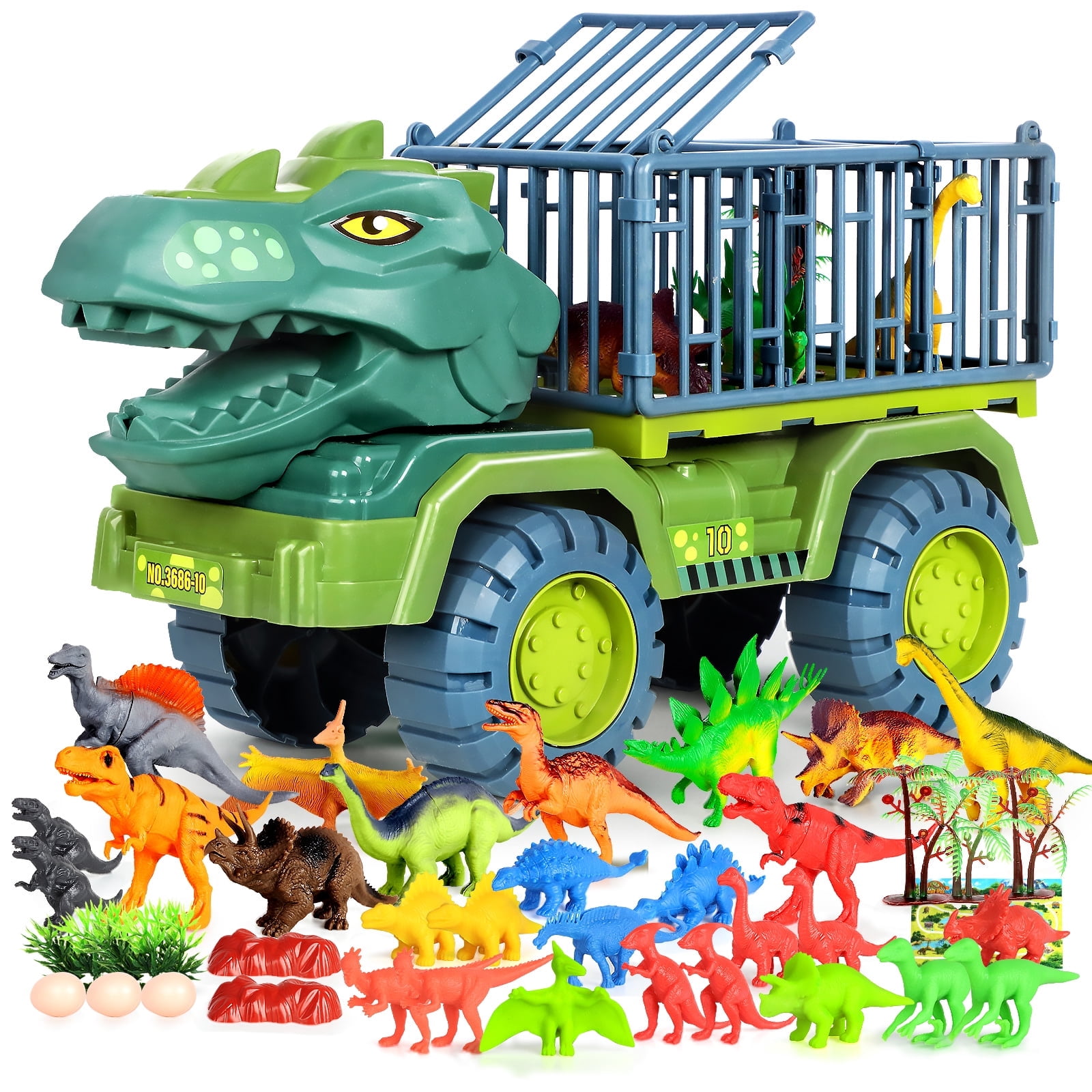 Dinosaur Transport Truck, Tyrannosaurus Rex Toy Car Set, Featuring ...