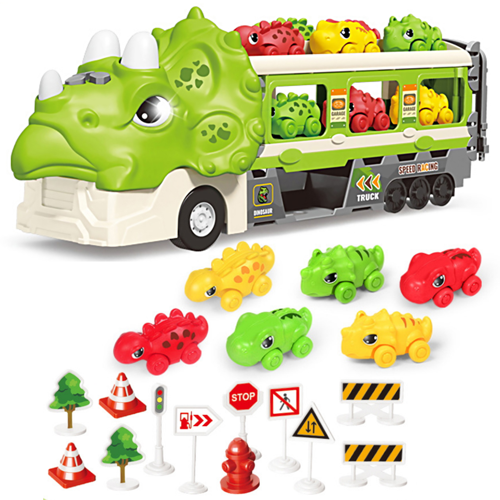 Dinosaur Truck Toy for Kids Ages 3-5, with 6 Dinosaur Car Vehicles, 1 ...