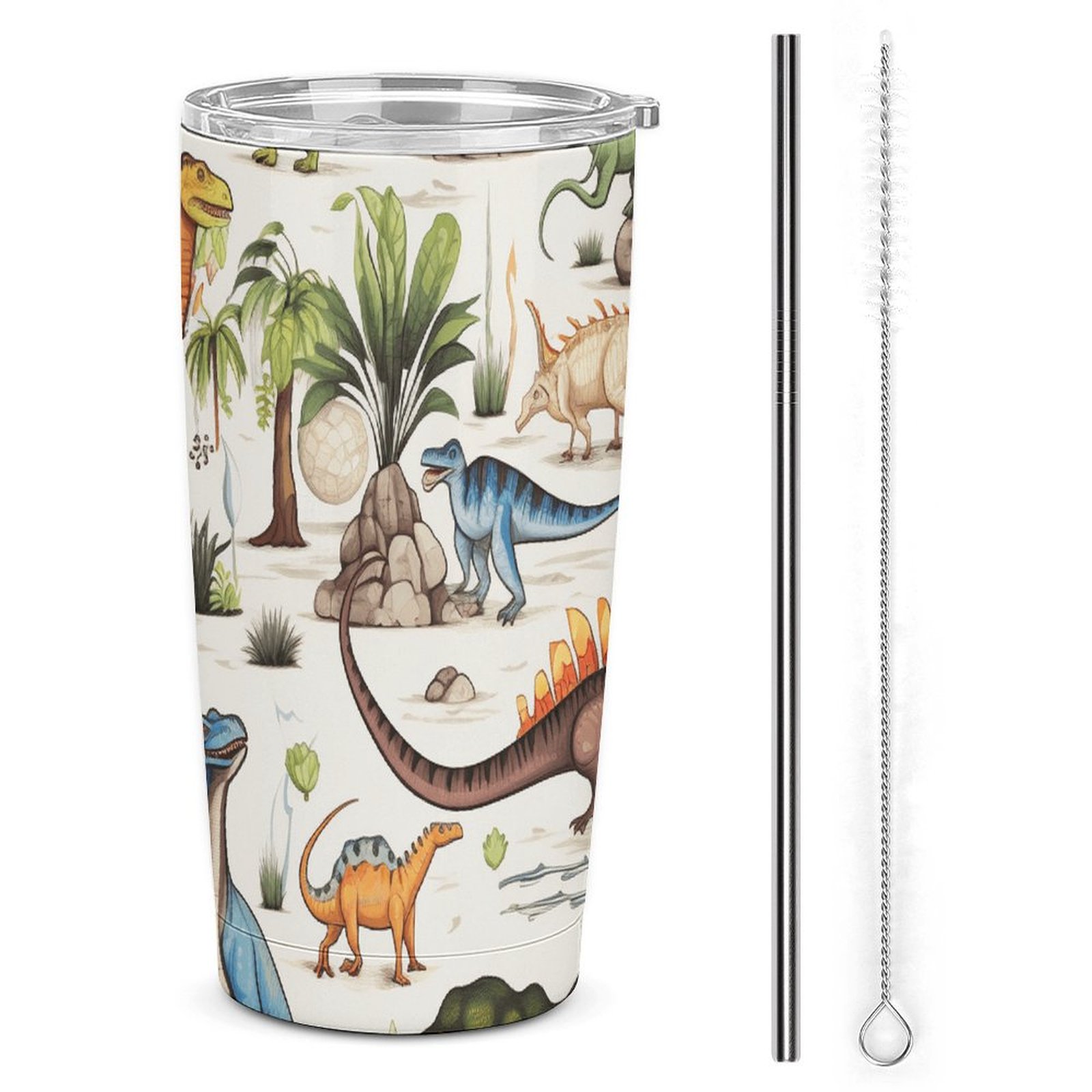 Dinosaur Tumbler Print 20oz Stainless Steel Coffee Cup with Lid & Straw ...