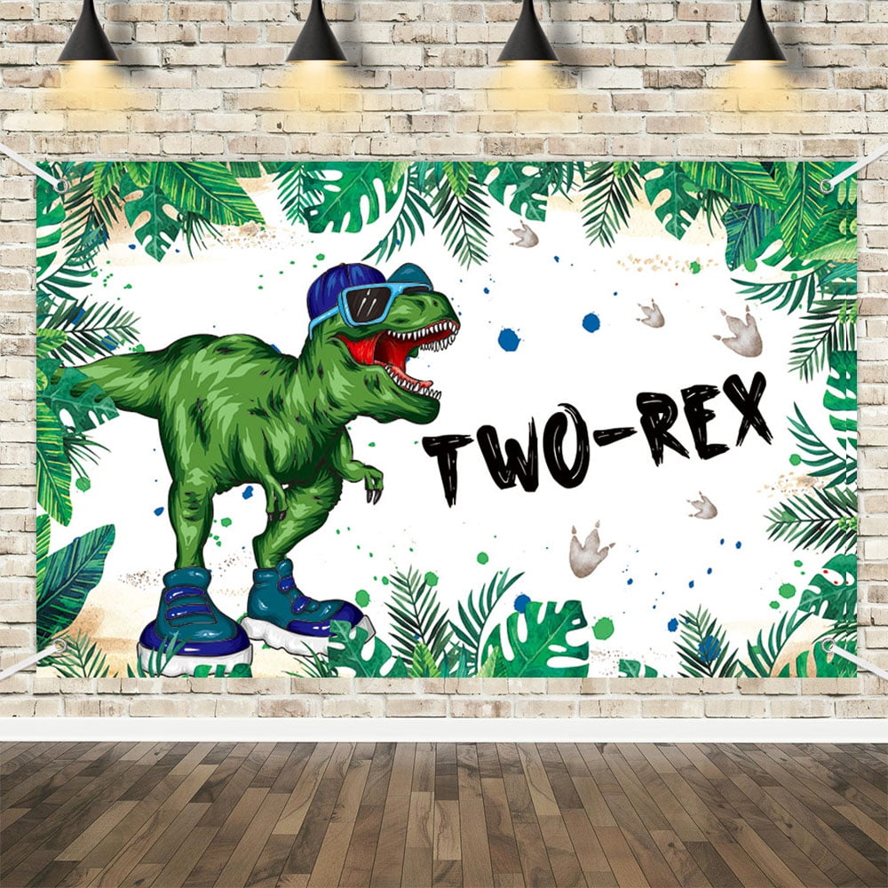 Dinosaur Two Rex Birthday Party Backdrop Banner Dinosaur Theme 2nd ...