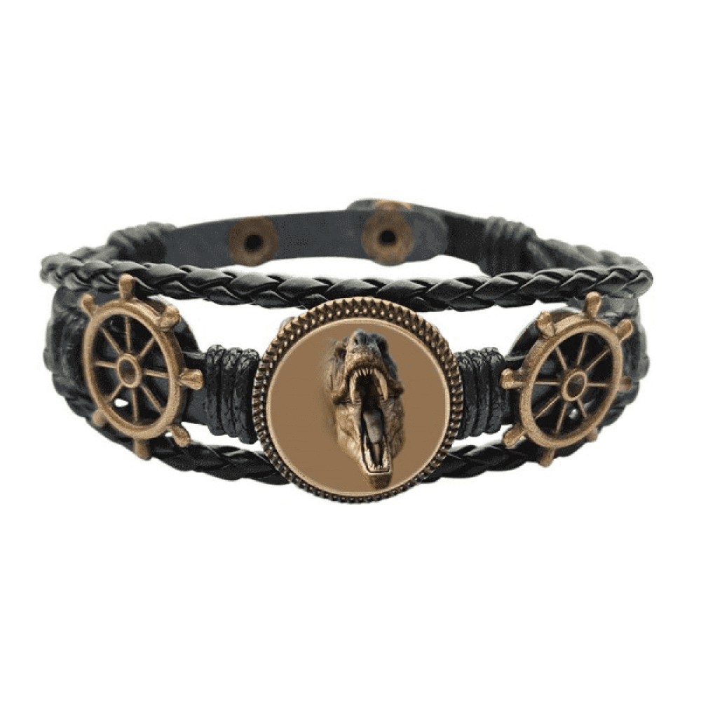 Dinosaur Tyrannosaurus Rex Opens Mouth Teeth Leather Braided Ocean ...