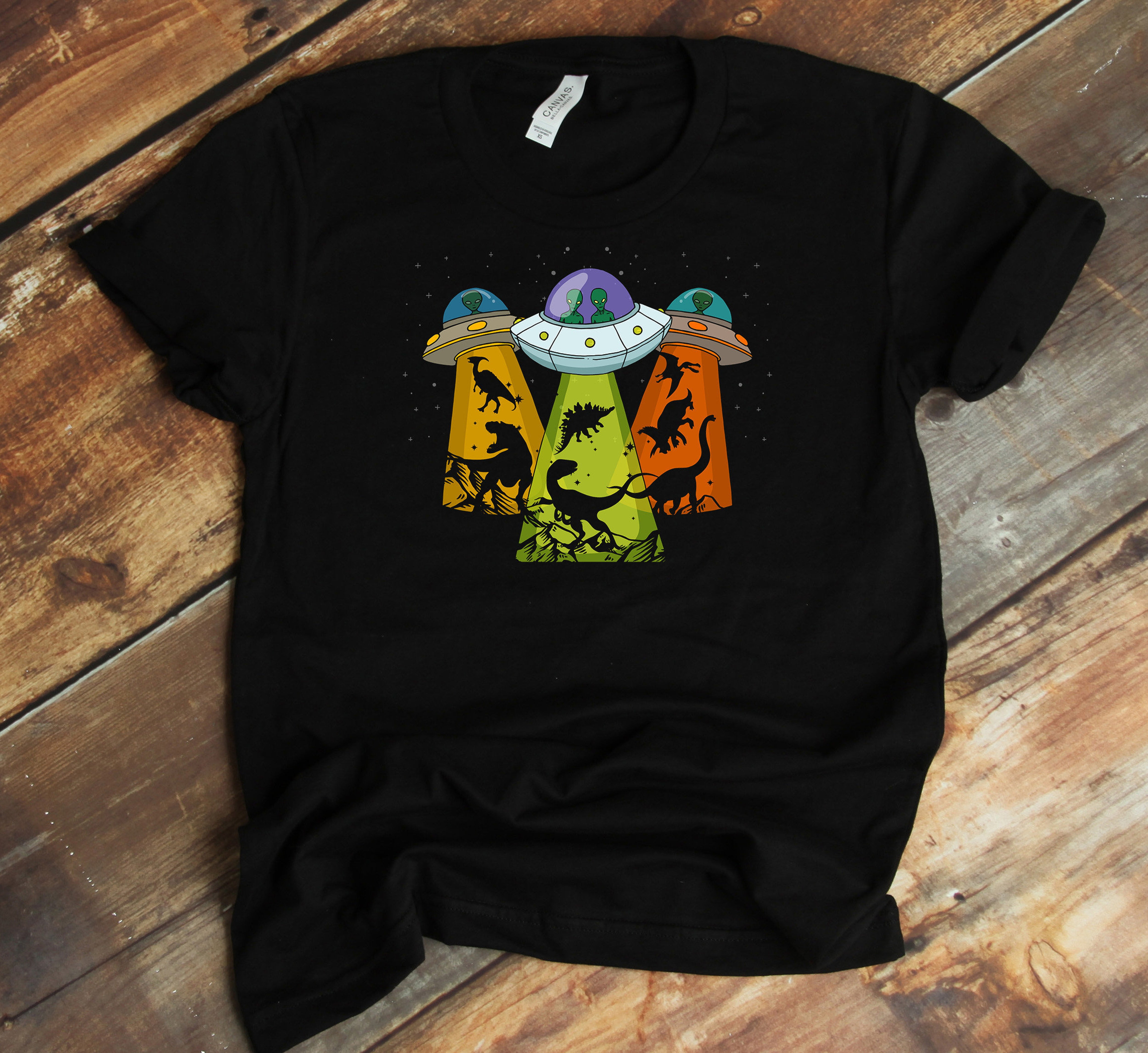 Dinosaur UFO Abduction T-Shirt - Aliens -Conspiracy - Funny Shirt For ...