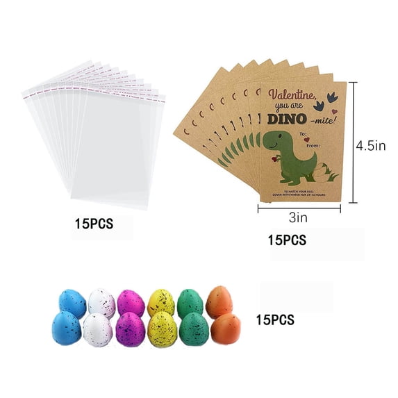Dinosaur Valentine Card Set, 15-Pack with Magic Grow-in-Water Eggs ...