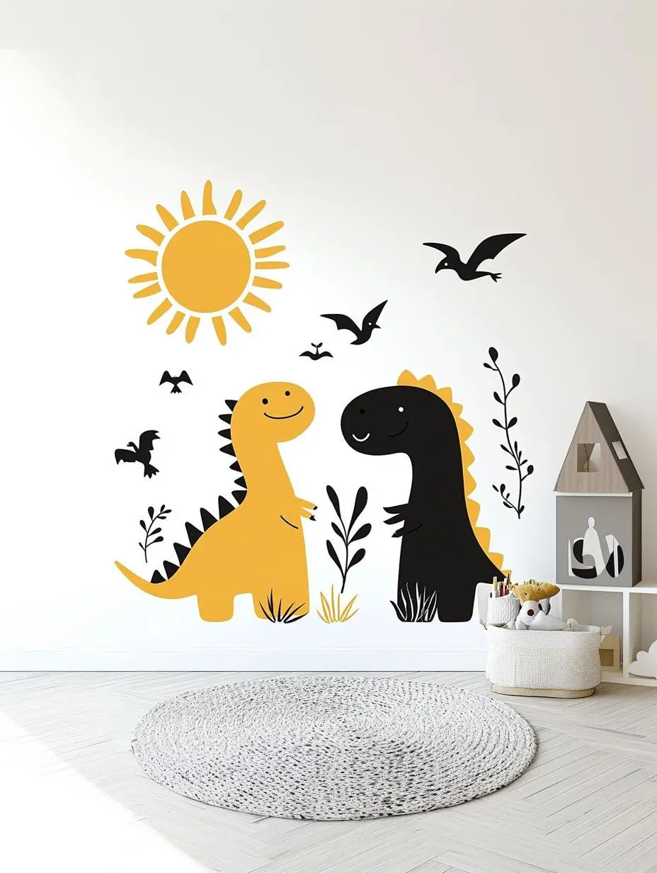 Dinosaur Wall Decal Set | Cute Kids Room Wall Sticker Art | Removable ...