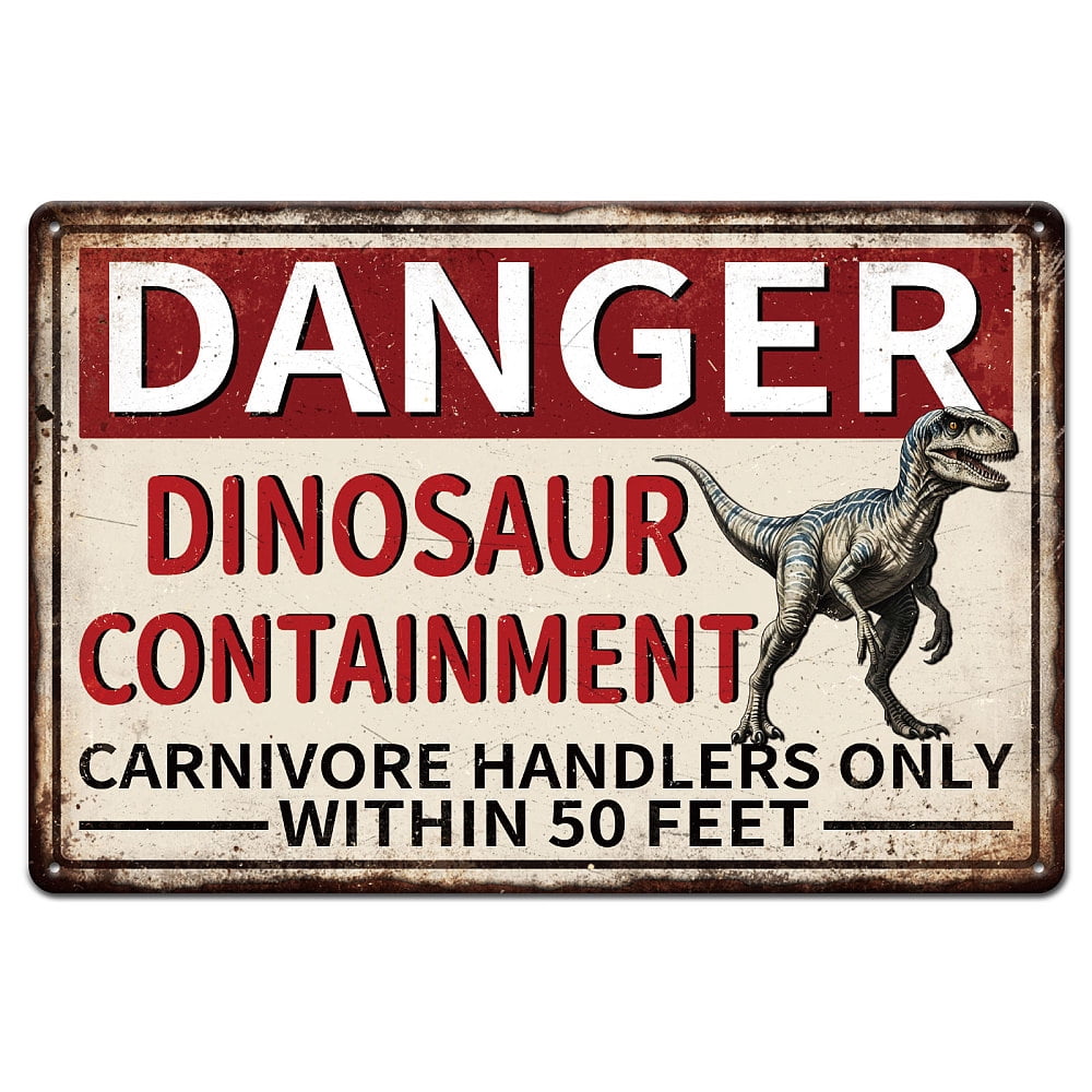 Dinosaur Warning Metal Tin Sign "Danger" Vintage Painting Tin Signs ...