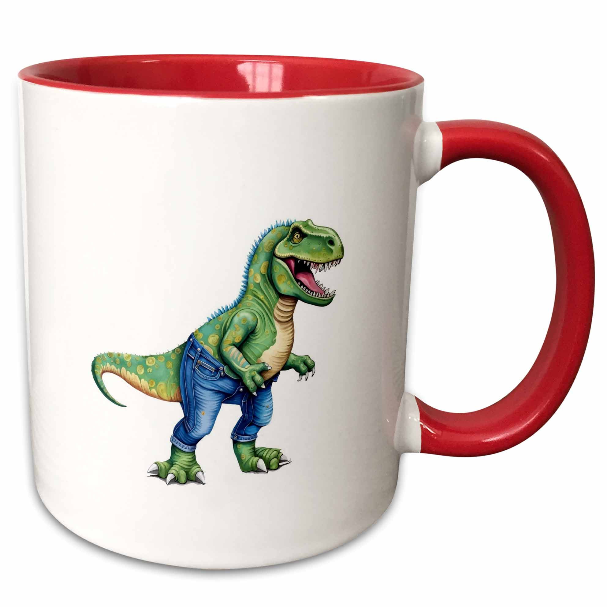3drose, Dinosaur Wearing Denim Jeans, 11oz Two-tone Red Mug - Walmart.com
