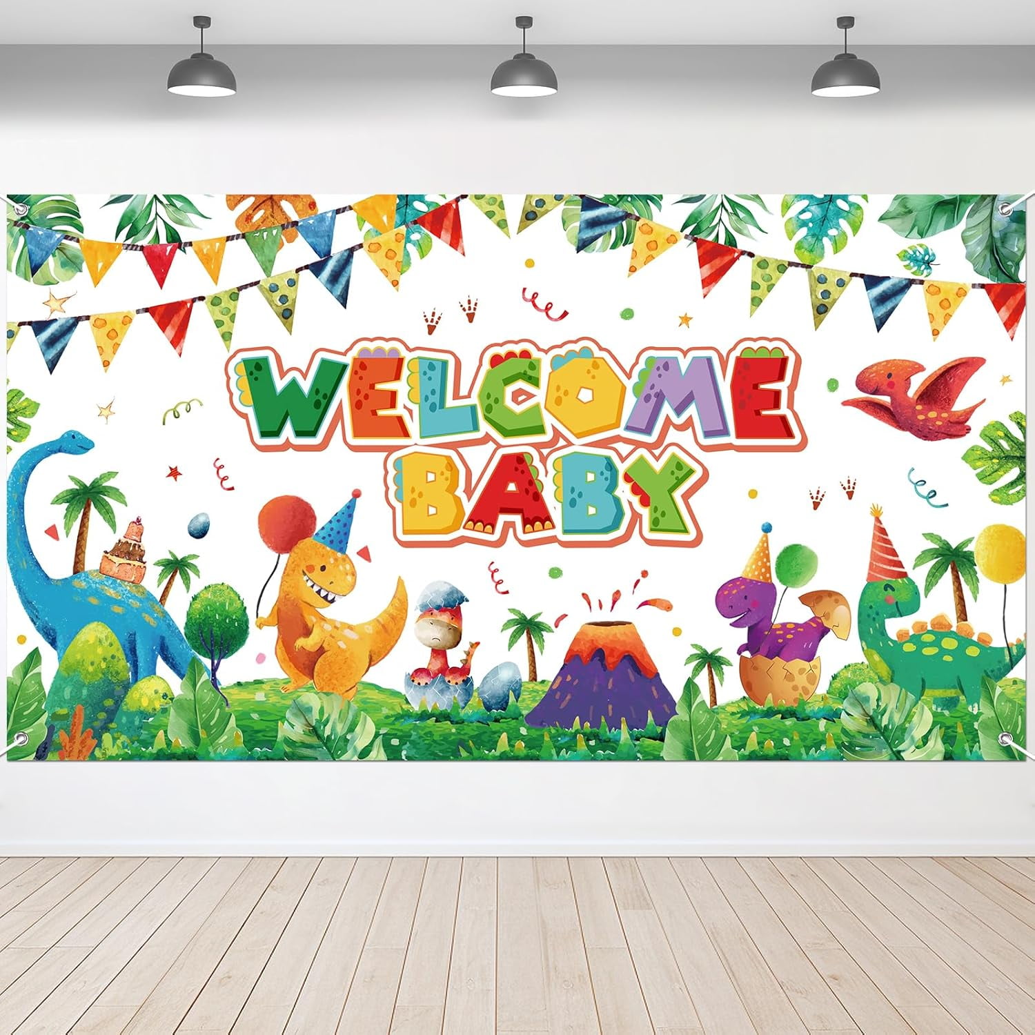 Dinosaur Welcome Baby Backdrop Tropical Jungle Dinosaur Baby Shower ...