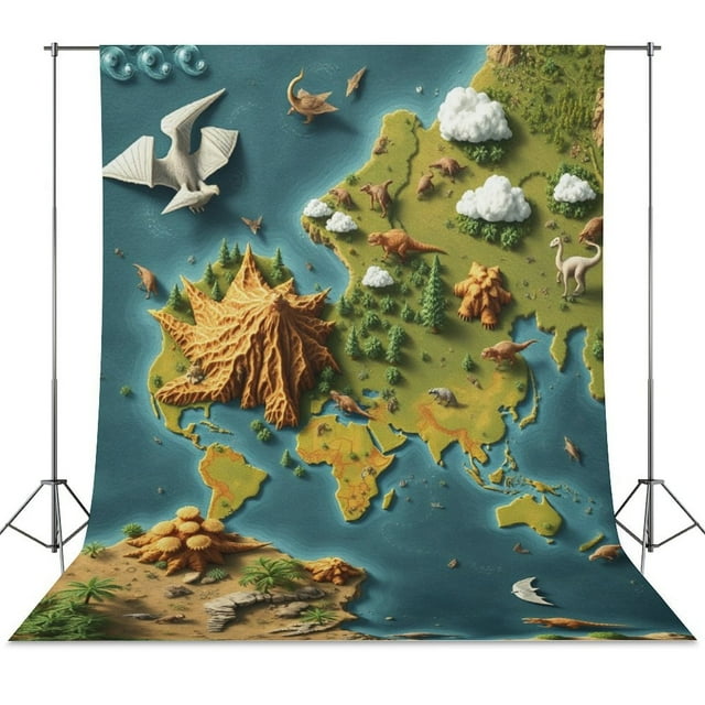 Dinosaur World Map Party Backdrop Birthday Decoration Backgrounds for ...