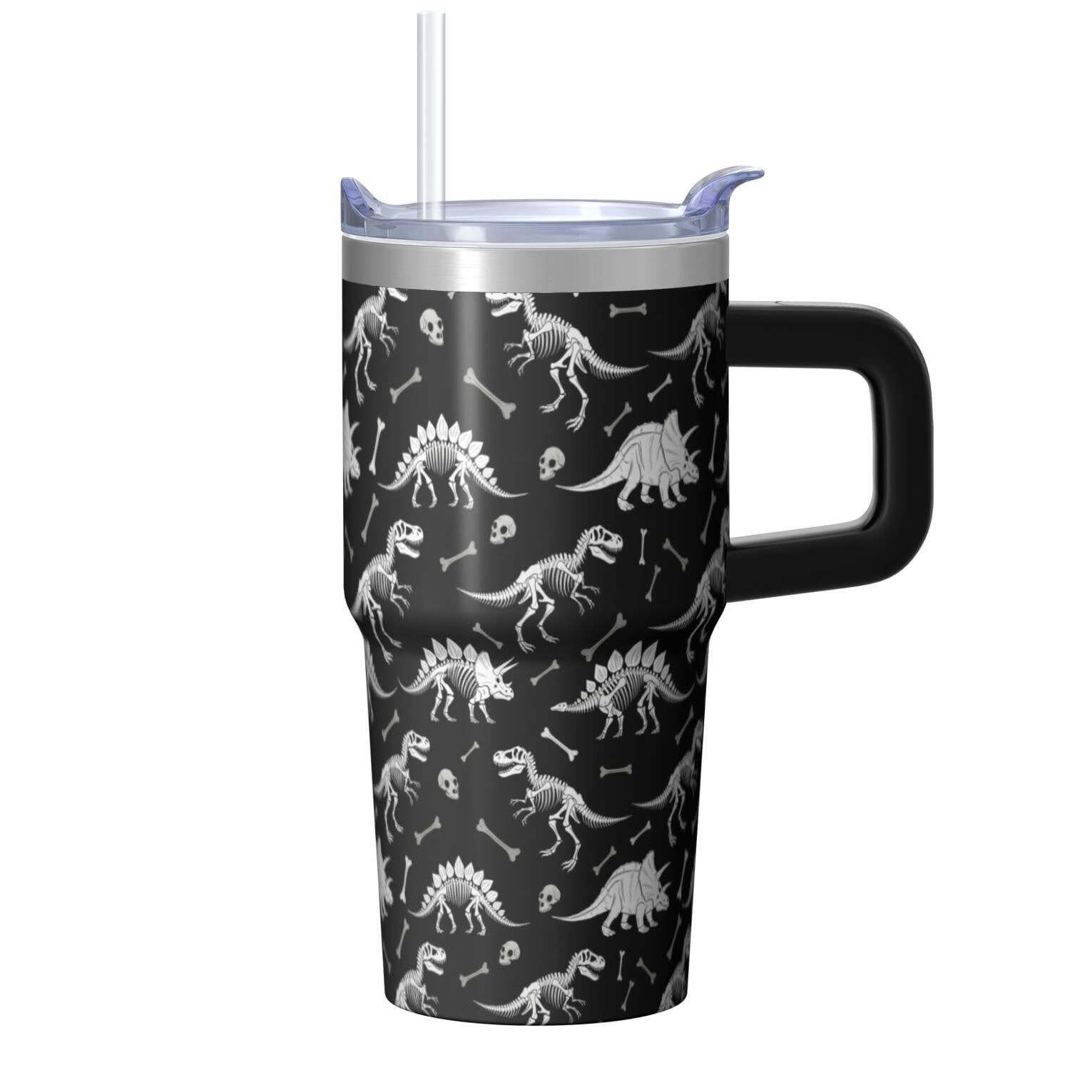 Dinosaur and Bone Black Pattern 20oz Insulated Tumbler, Stainless Steel ...