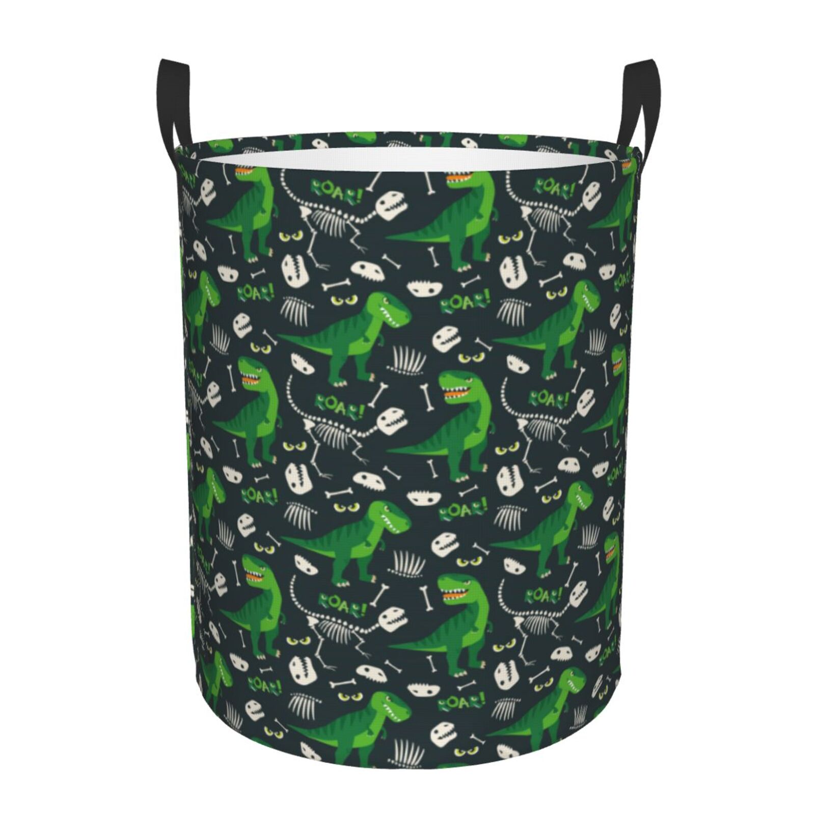 Dinosaur and Bone Round Laundry Basket, Laundry Hamper with Handle ...