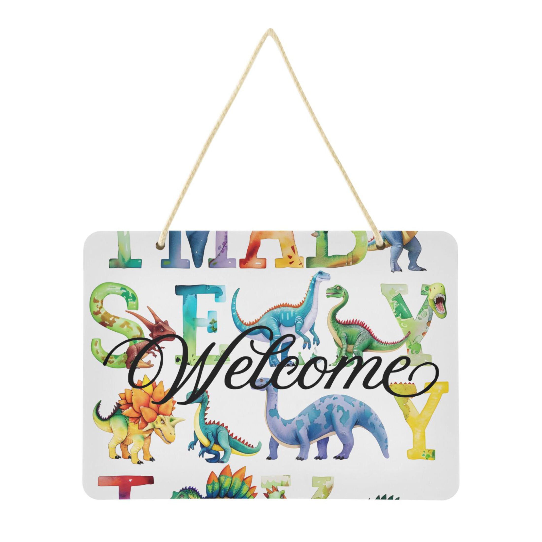 Dinosaur and Character Welcome Sign Front Door PVC 14x10 inch Hanger ...