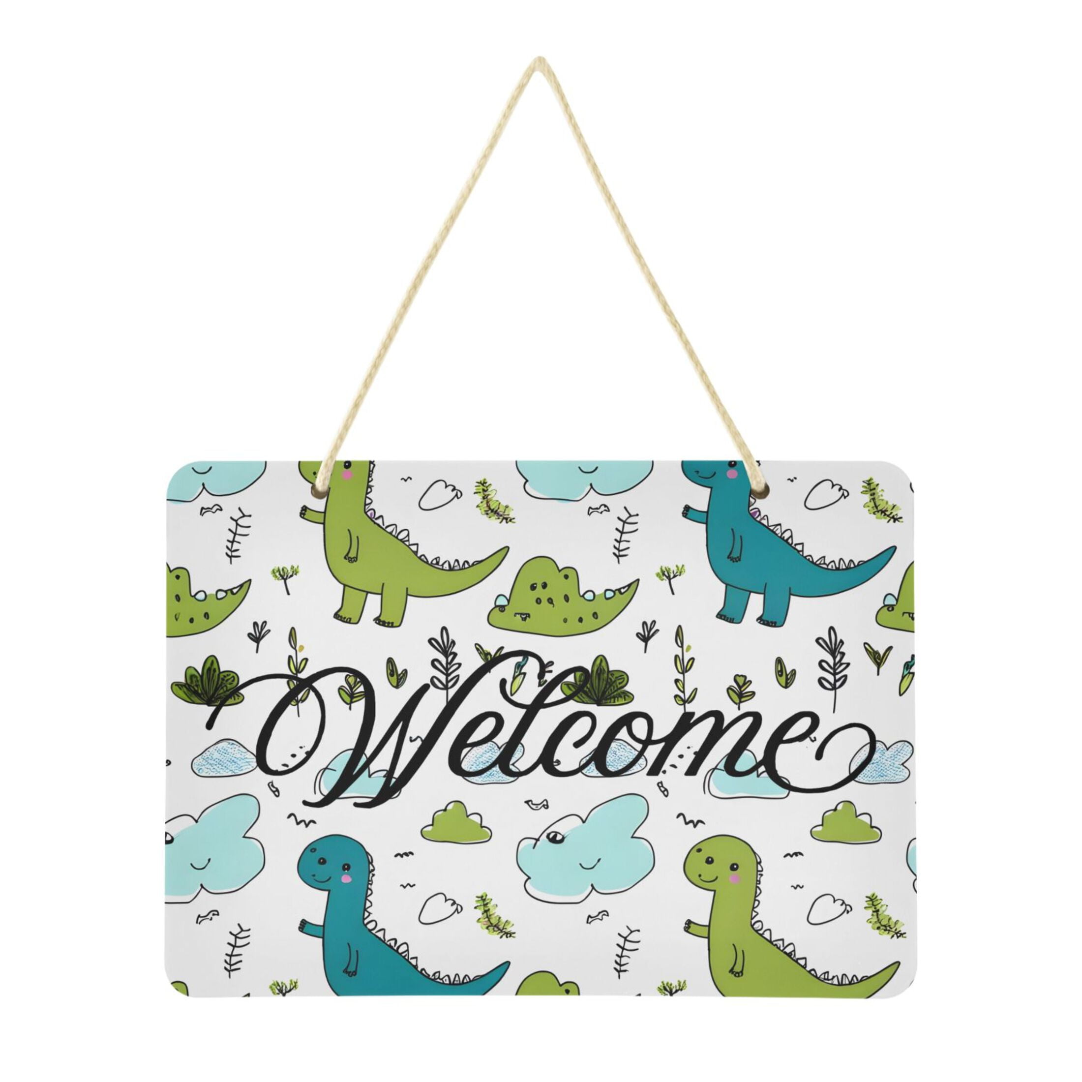 Dinosaur and Cloud Welcome Sign Front Door PVC 14x10 inch Hanger Hello ...