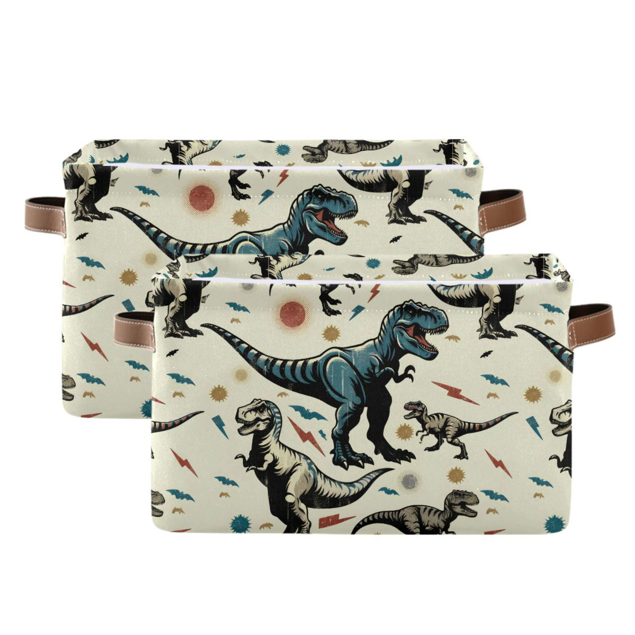 Dinosaur and Lightning Storage Bins with Handle Fabric Organizer Basket ...