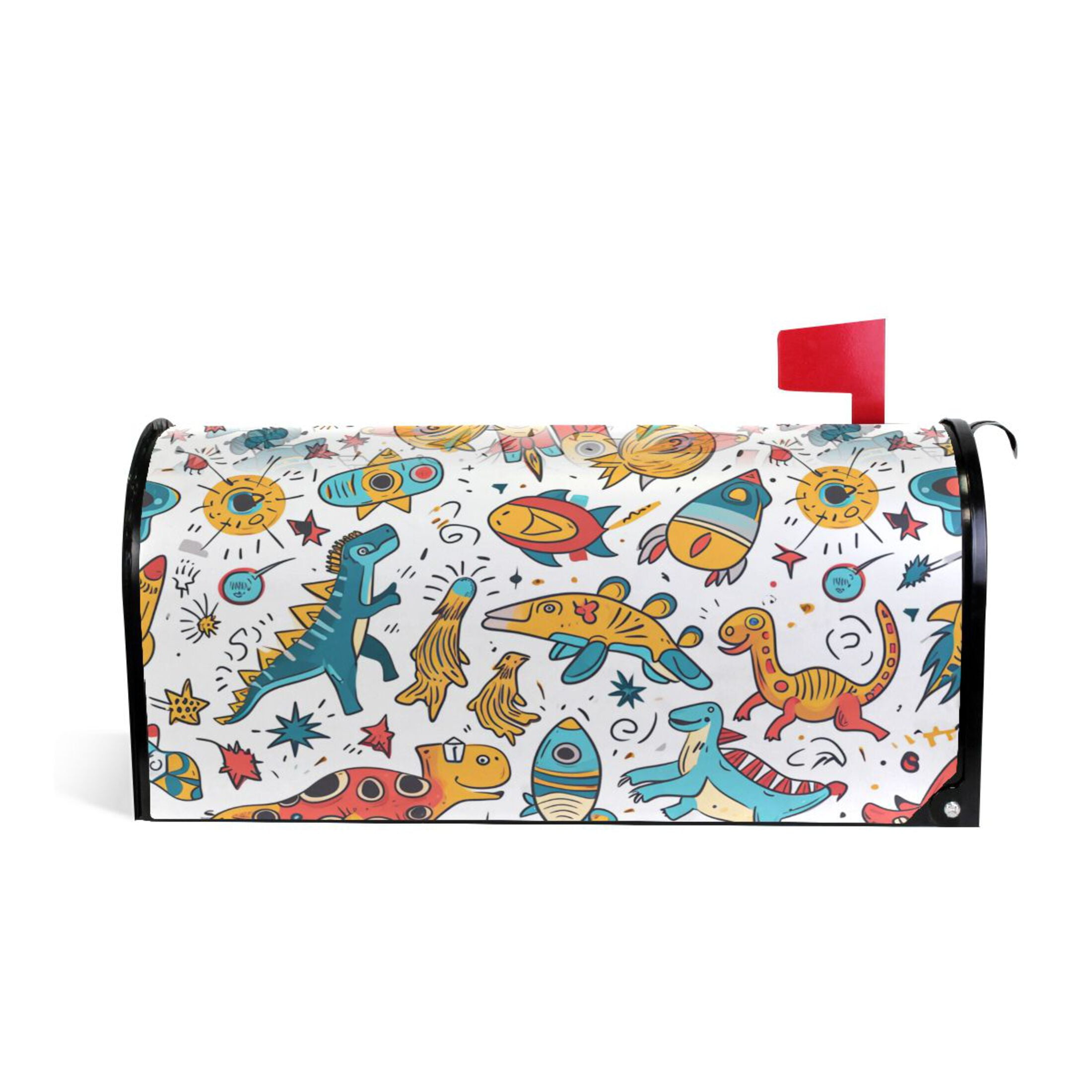Dinosaur and Rocket Mailbox Covers Magnetic Post Box Cover Wraps ...