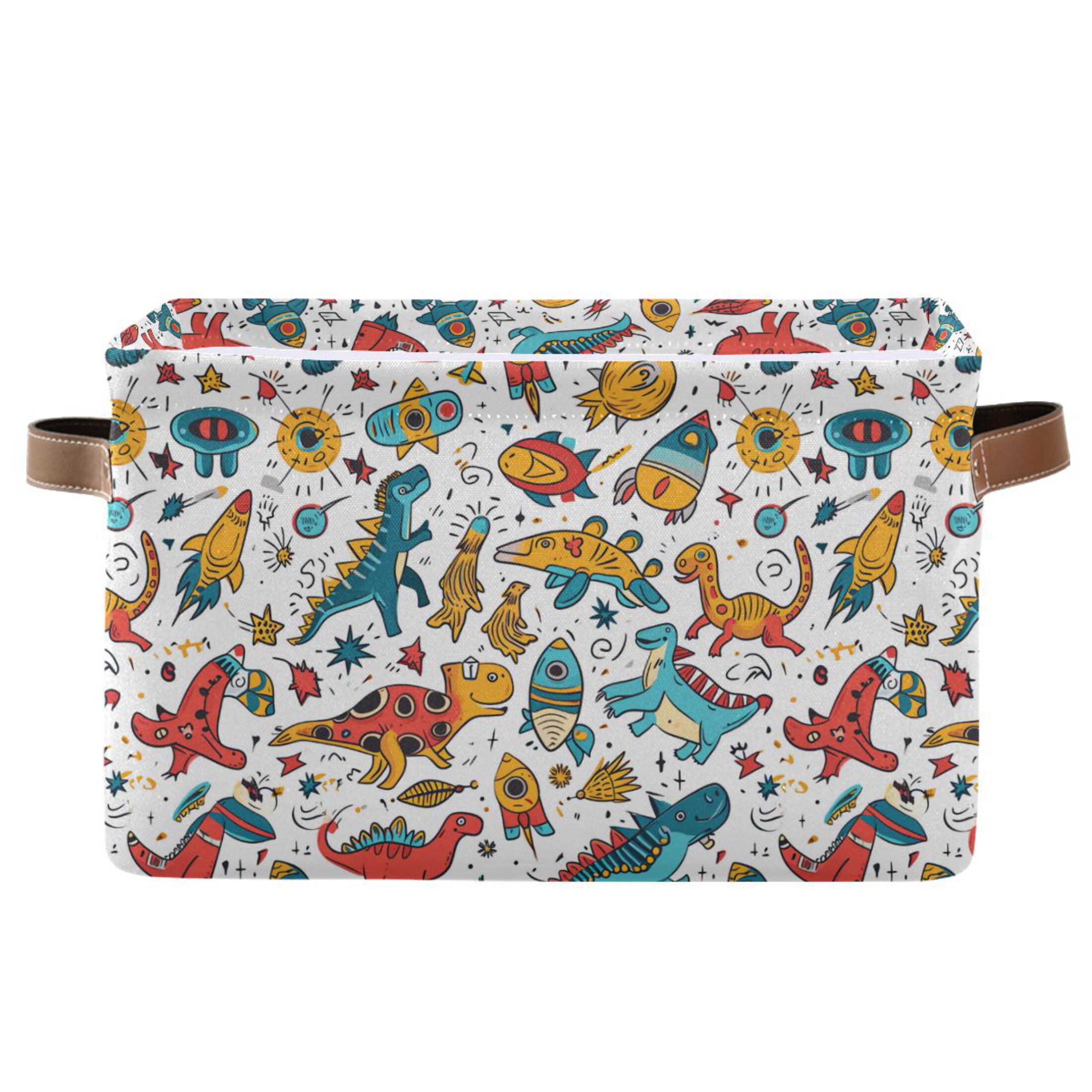 Dinosaur and Rocket Storage Bins with Handle Fabric Organizer Basket ...