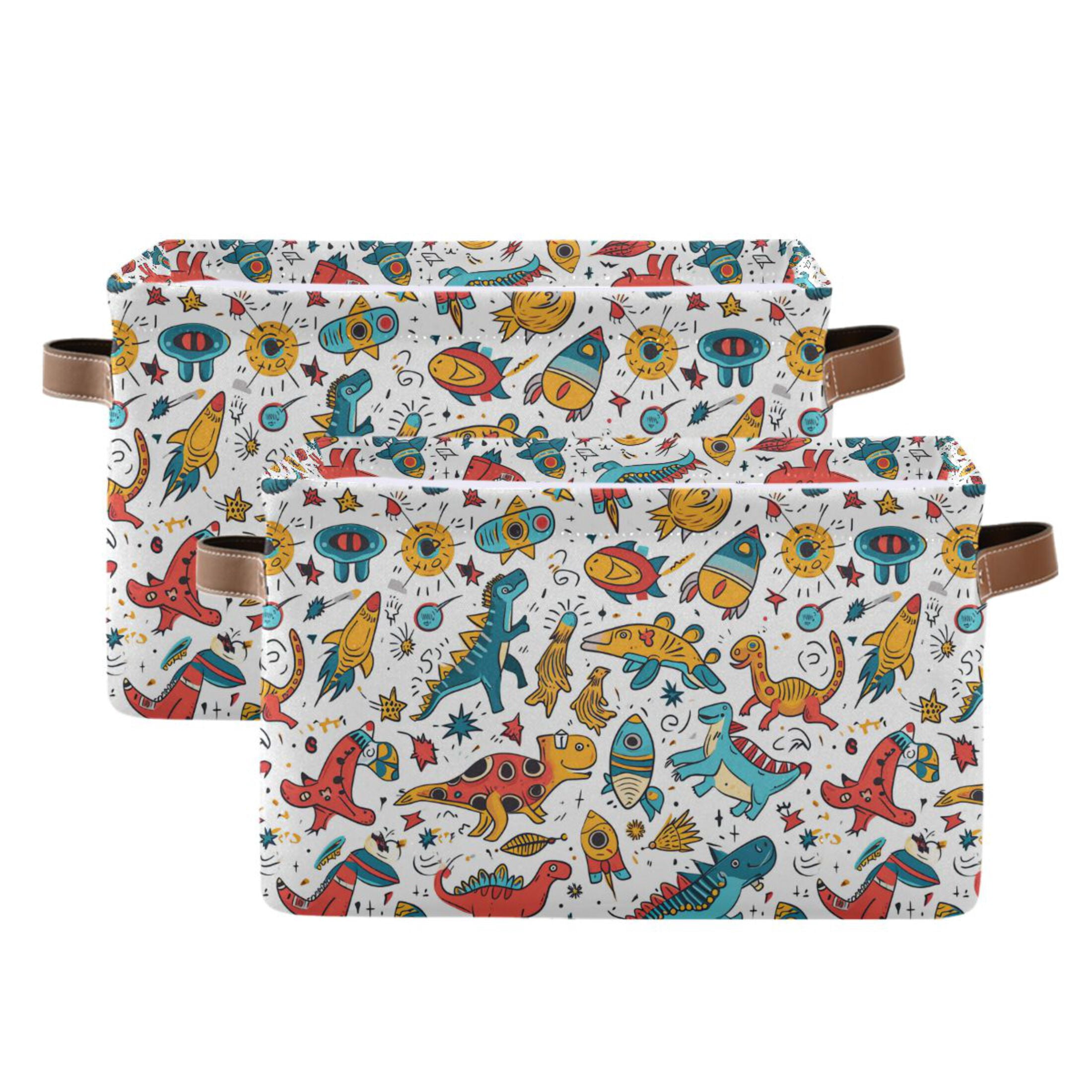 Dinosaur and Rocket Storage Bins with Handle Fabric Organizer Basket ...