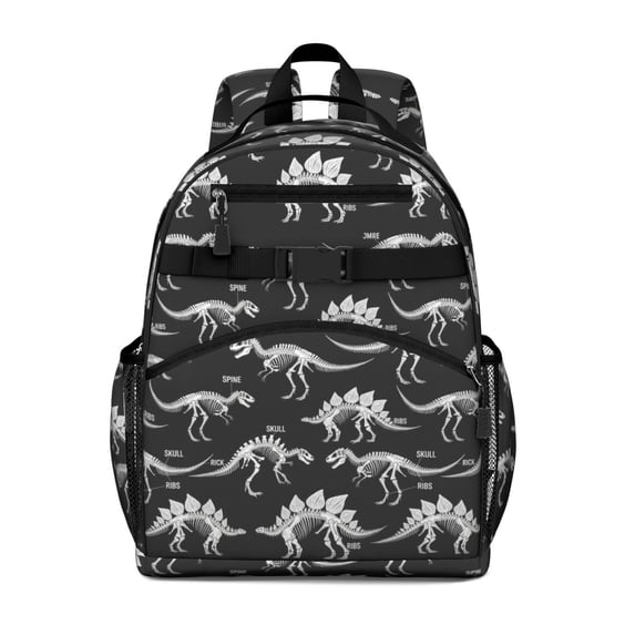 Dinosaur and Text Black Pattern Cute School Backpack Bag for School ...