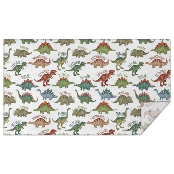 Dinosaur and Text White Pattern Waterproof Tablecloth, Rectangular ...