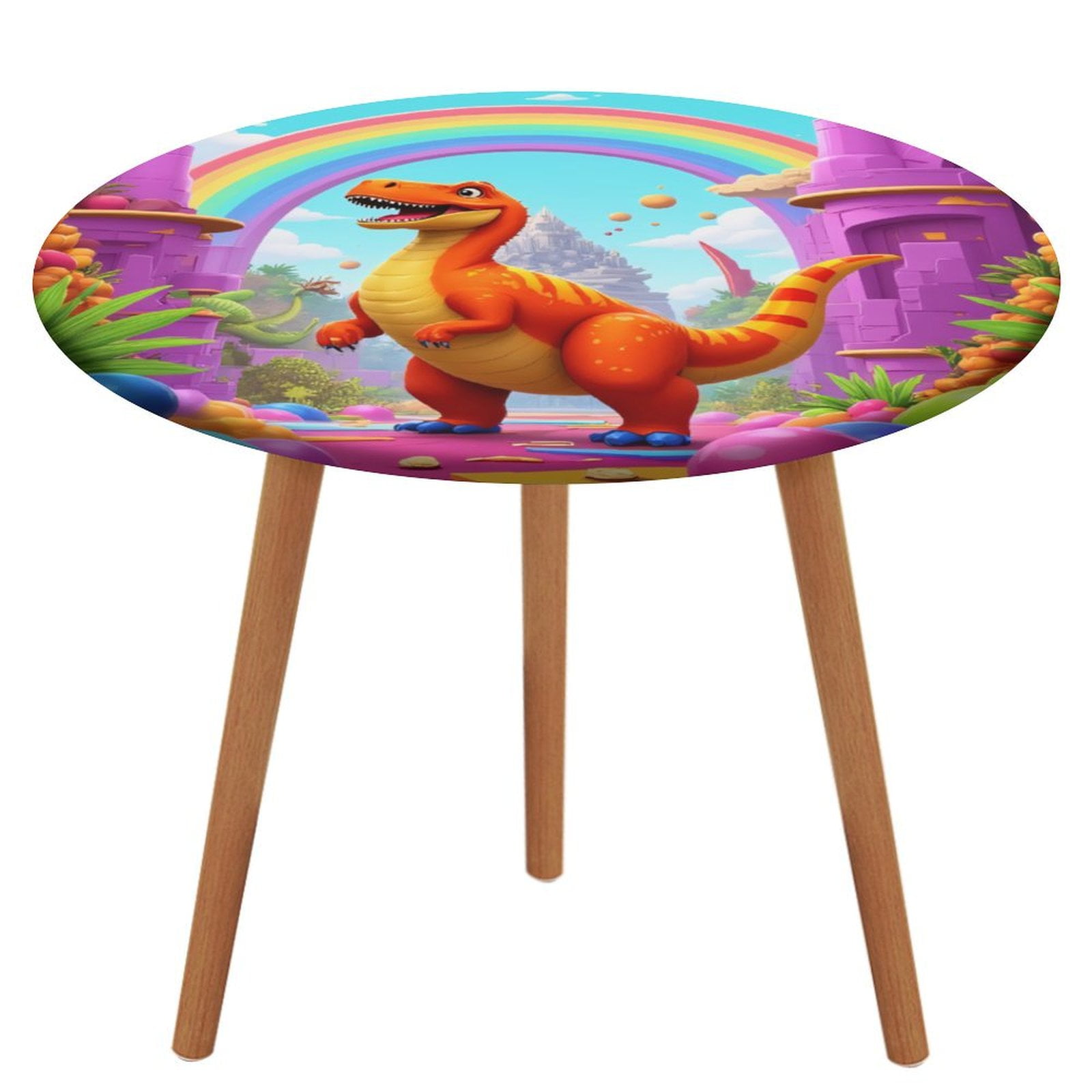 Dinosaur in Candy Land Pattern Round Tablecloth Waterproof Elastic ...