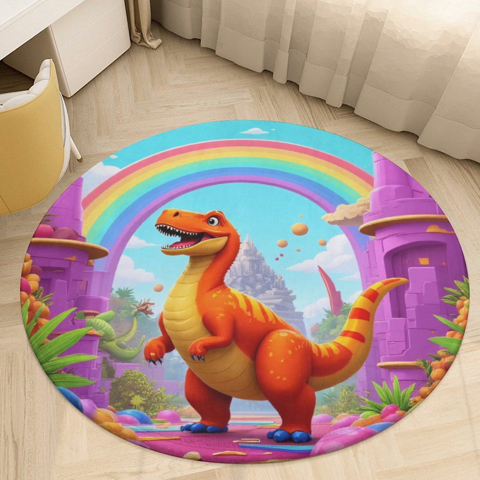 Dinosaur in Candy Land Round Area Rugs for Bedroom Living Room, 6FT ...