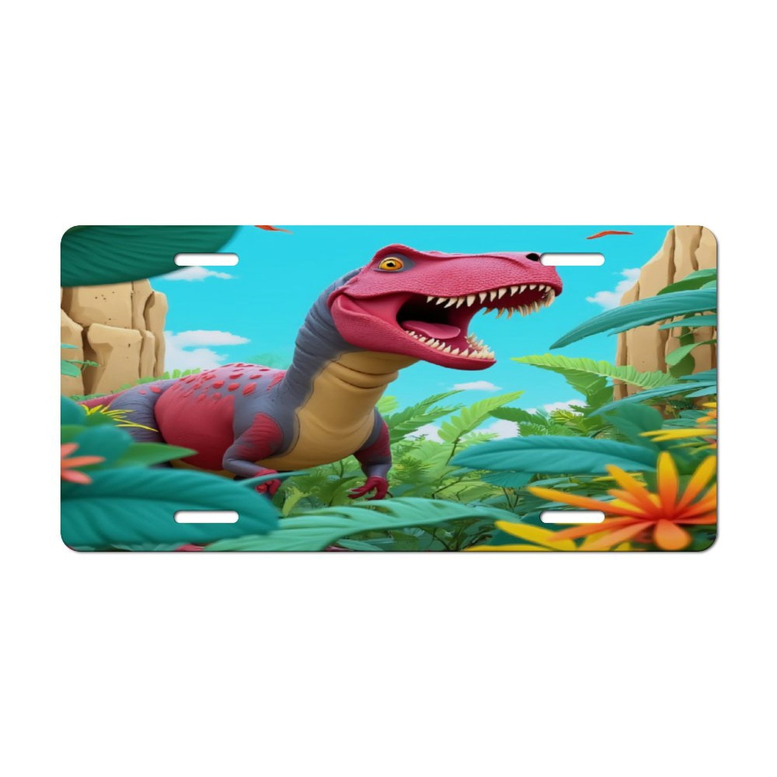 Dinosaur in Jungle Scene License Plate Lightweight Aluminum Automotive ...