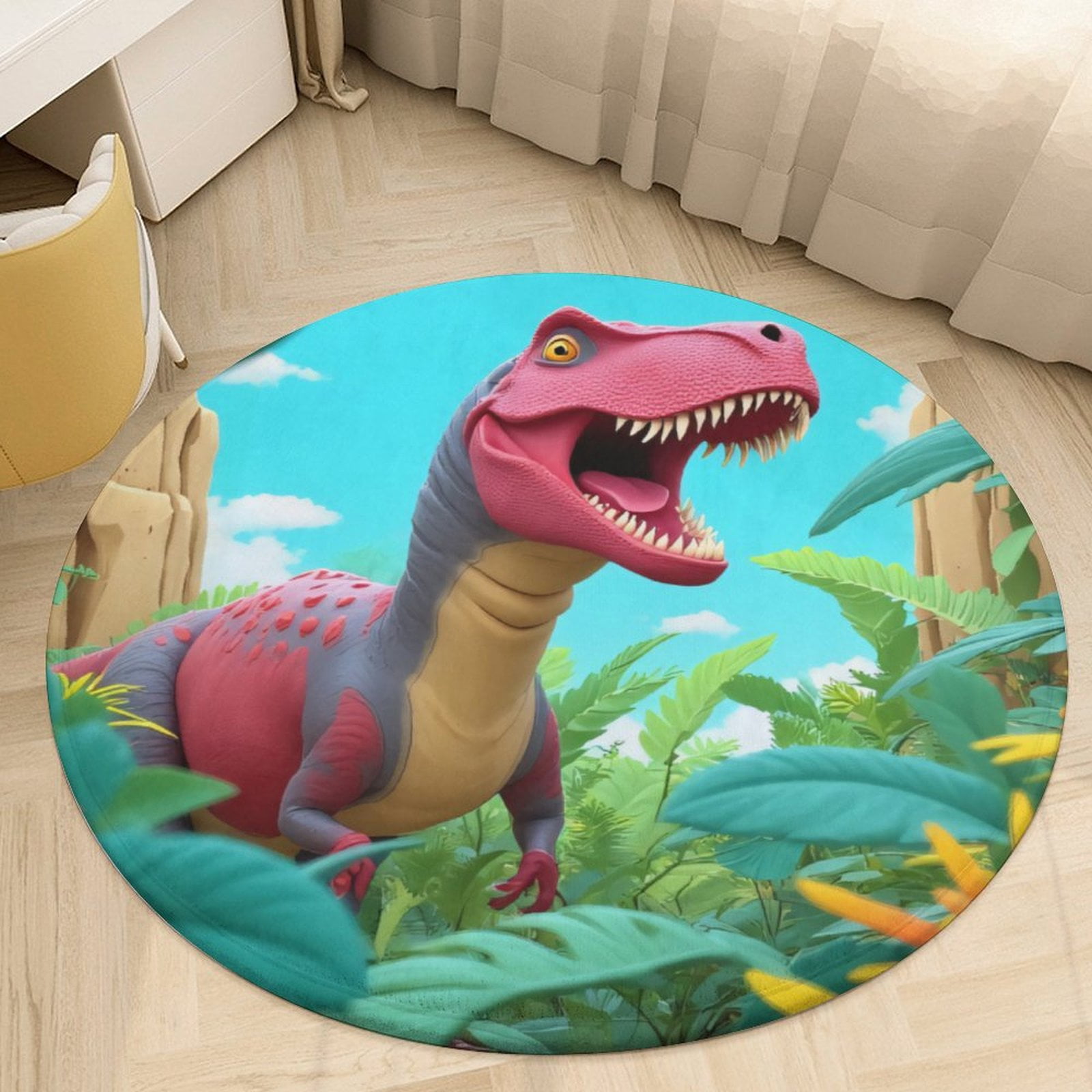 Dinosaur in Jungle Scene Round Area Rugs for Bedroom Living Room, 6FT ...