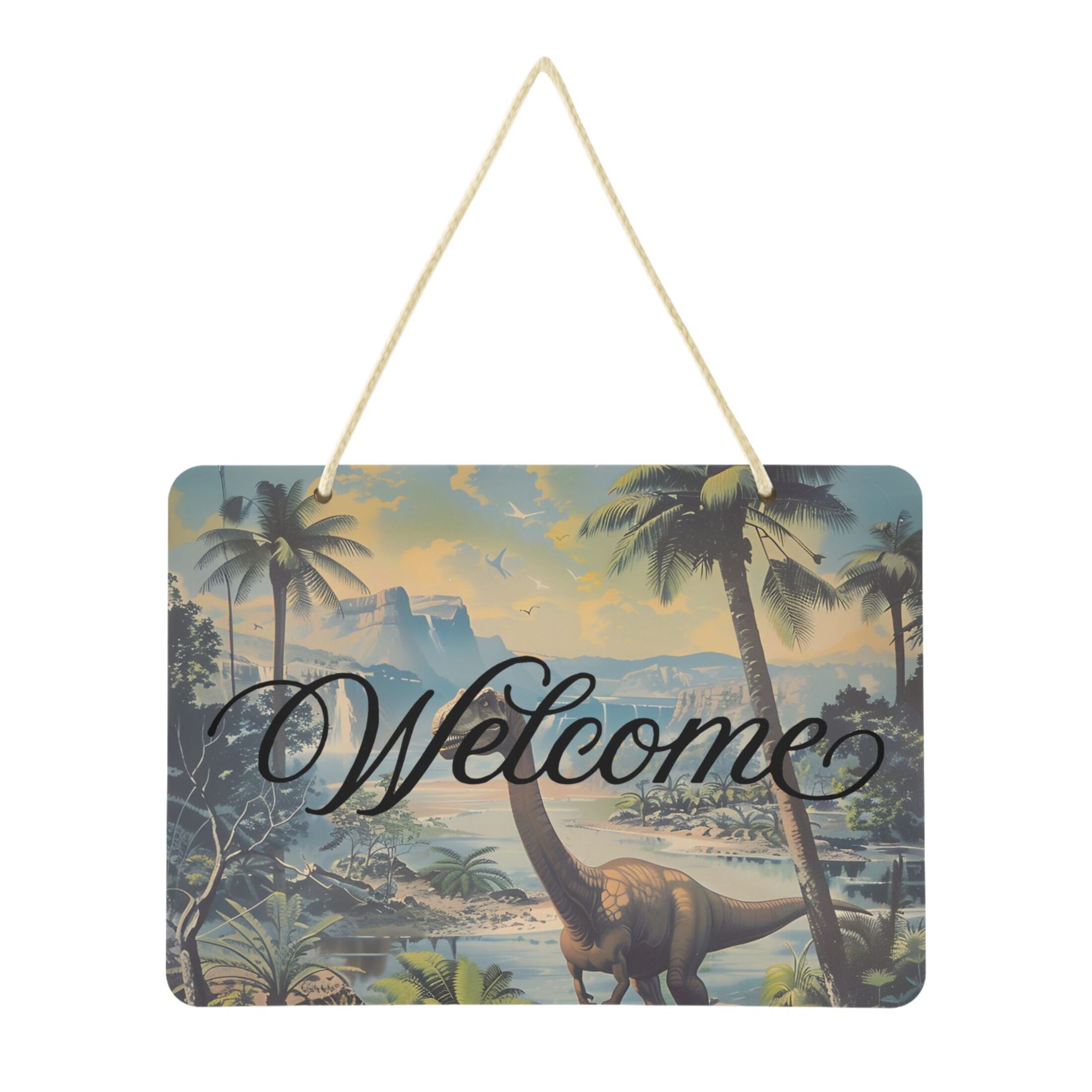 Dinosaur in Jungle Welcome Sign Front Door PVC 14x10 inch Hanger Hello ...